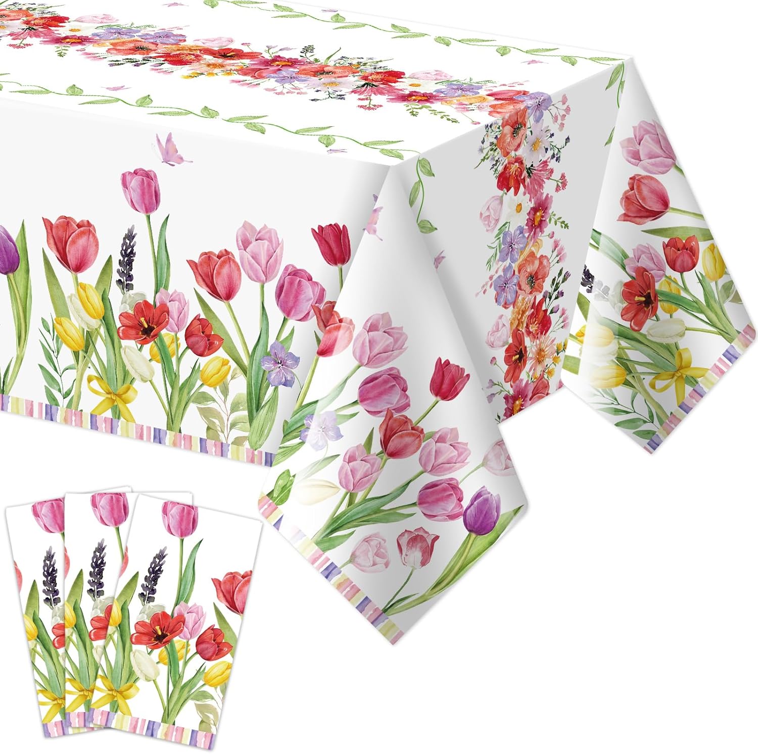 Amazon.com: Fancy Land 3 Pack Spring Floral Tablecloths Tulips Flower ...