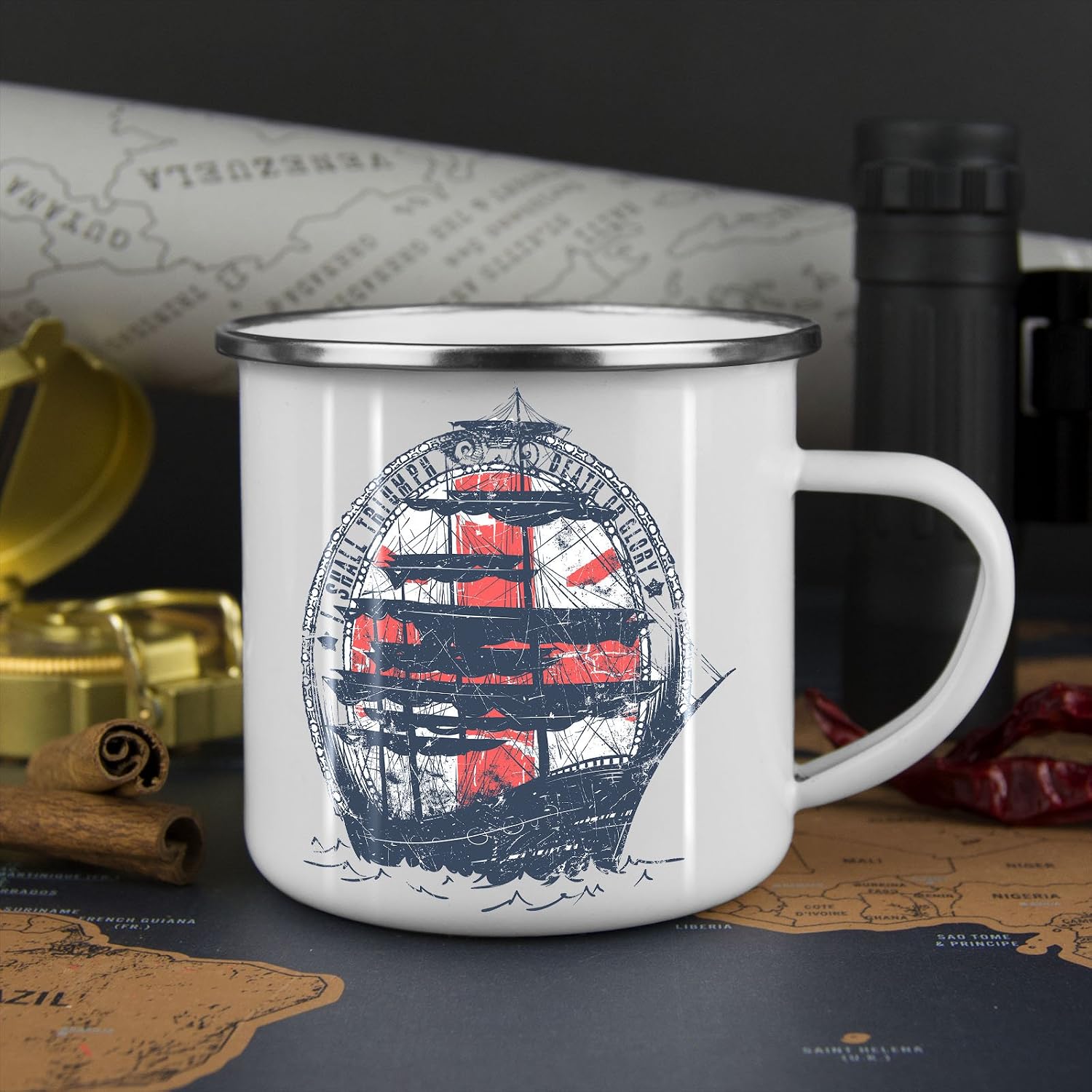 Amazon.com | wellcoda Ship Flag Sea Fashion Enamel Mug, Cup - Strong ...