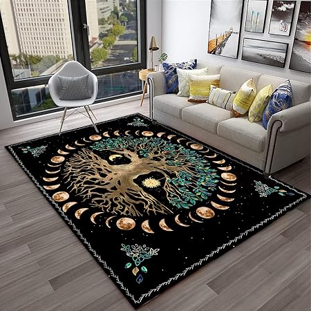 Amazon.com: LGGQQW Black Starry Botanical Sun Moonlit Mushroom Area Rug ...