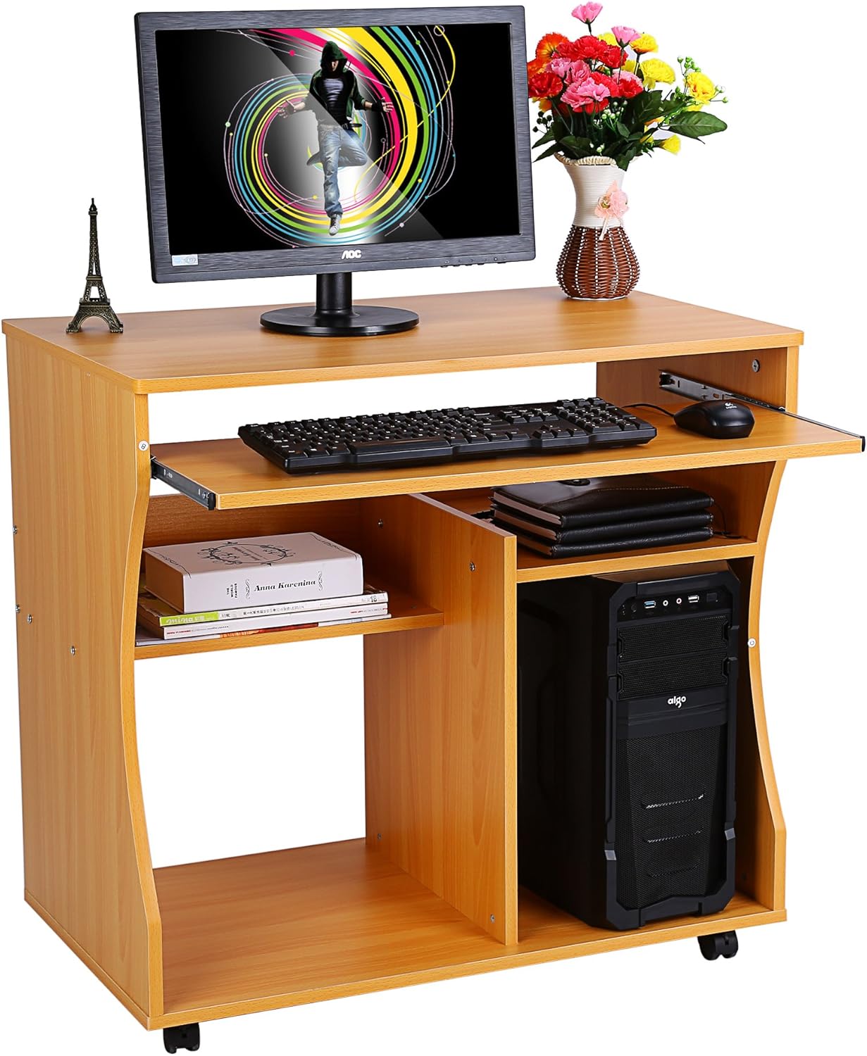 Zerone Computer Desk, Wooden Portable Computer Trolley Desk Keyboard ...