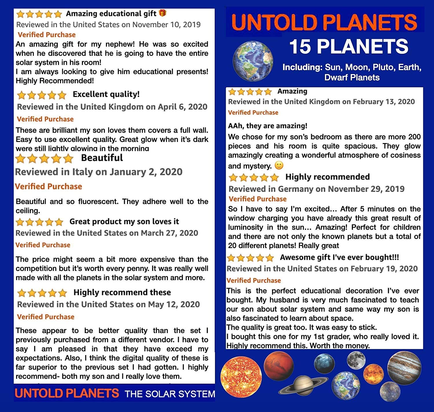 Glow in The Dark Stars and Planets 3D Realistic Ceiling Solar System ...