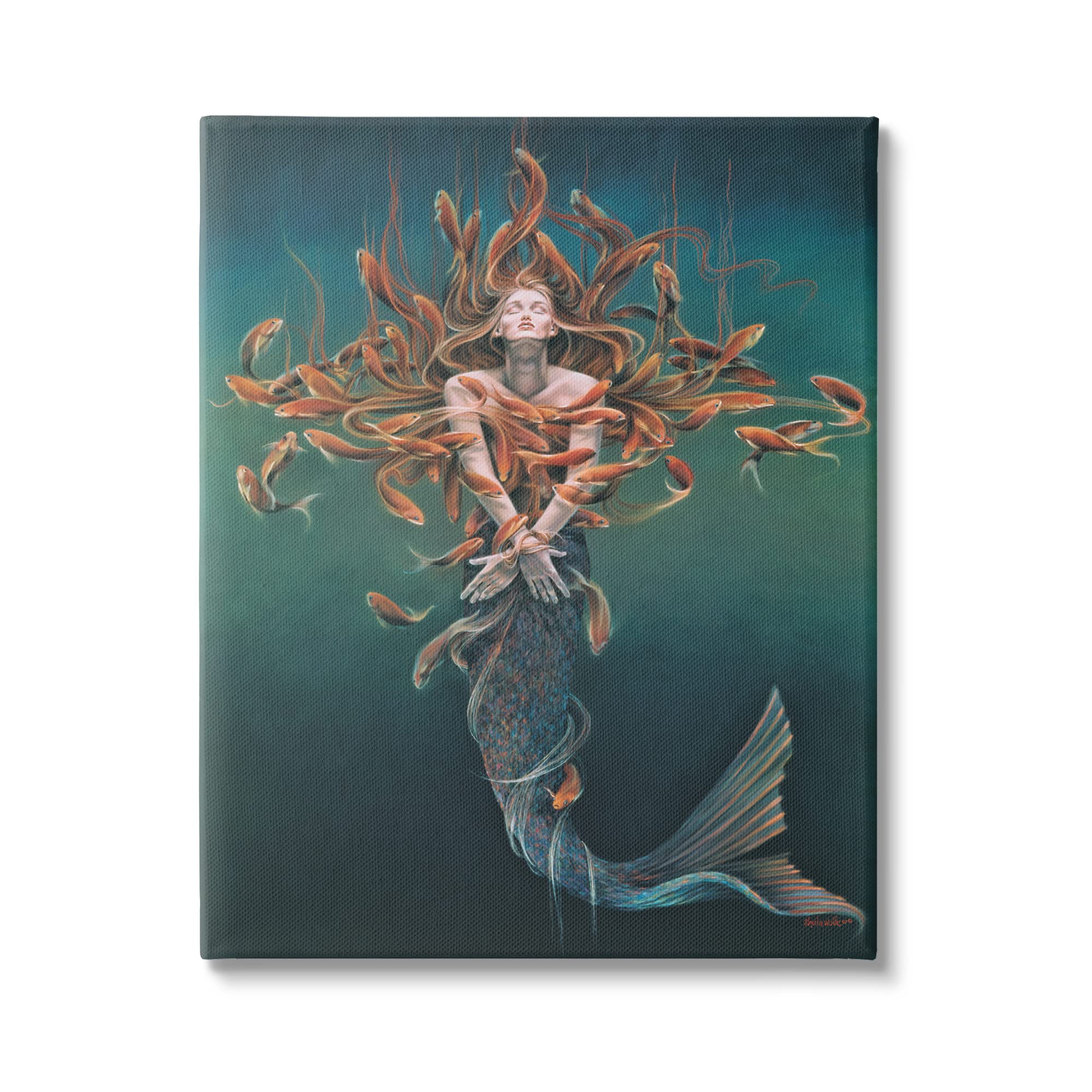 Amazon.com: Stupell Industries Mermaid Fish Swirling Painting Canvas ...
