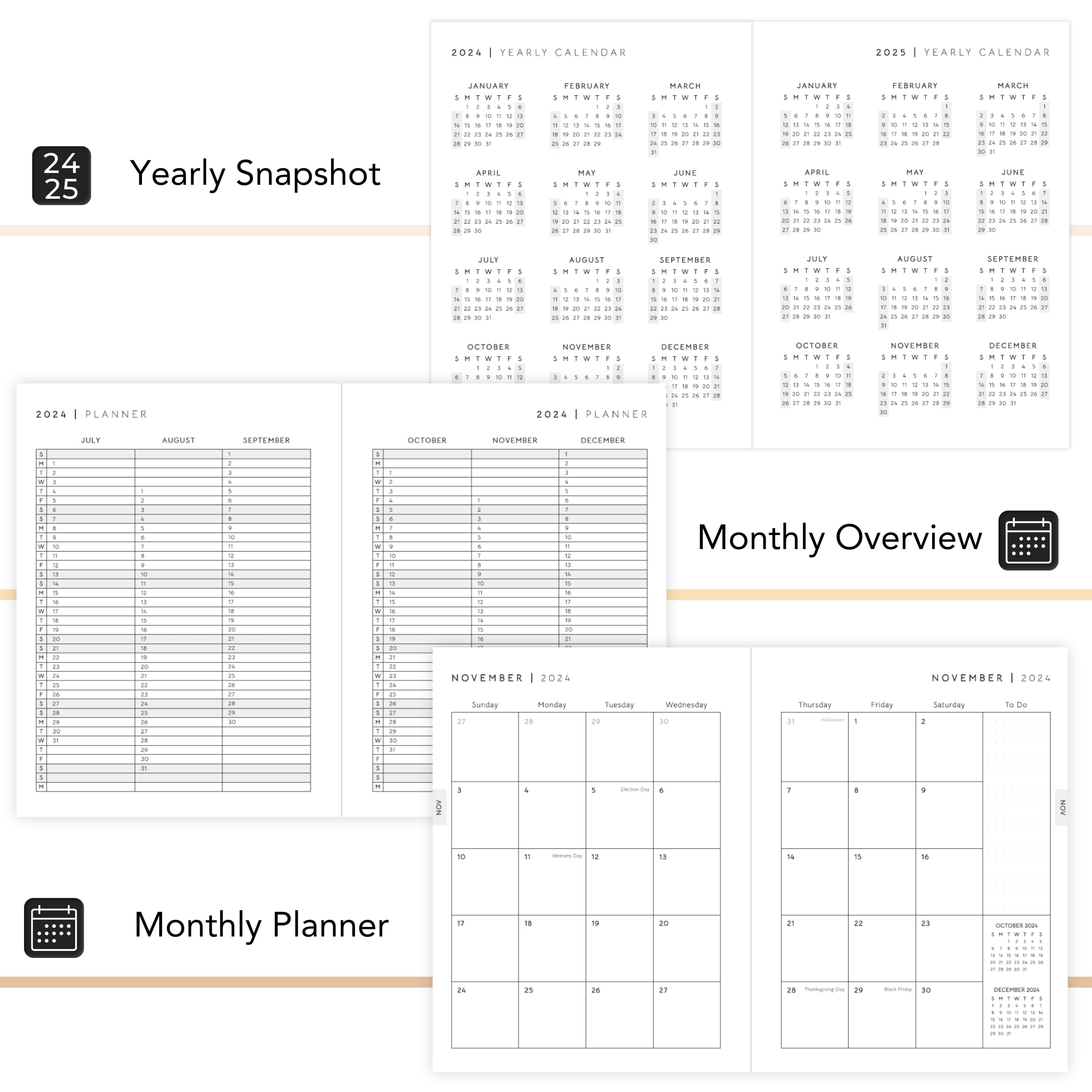 Snapklik.com : 2024 Planner (Beige) July 2024 - June 2025 Comprehensive ...
