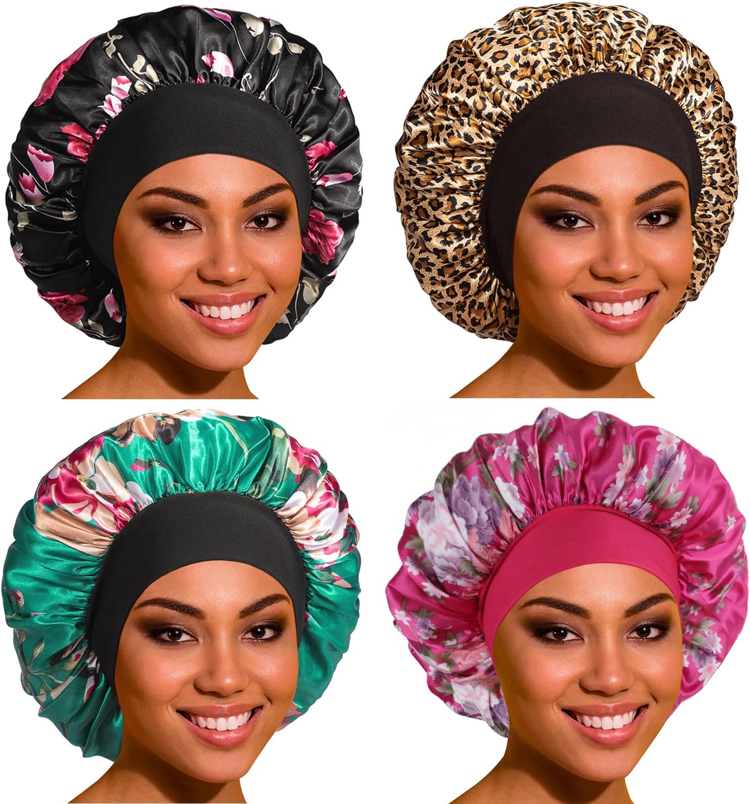 Amazon.com : 4 Pack Long Silky Sleep Bonnet for Curly Hair, Extra Large ...