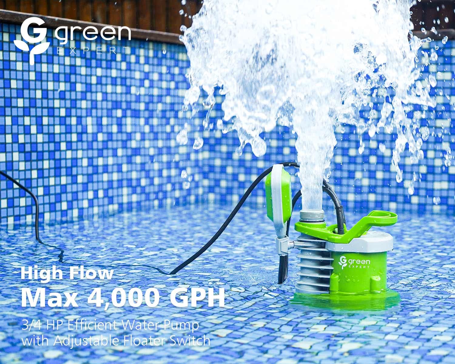Green Expert 3/4HP Submersible Sump Pump Max 4000GPH High Flow 25-Foot ...