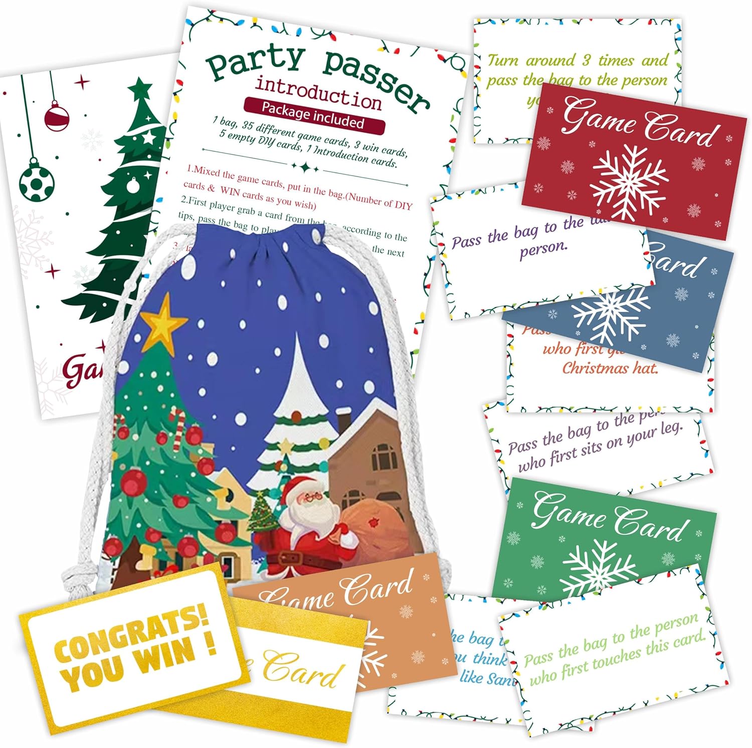 Amazon.com: Christmas Blue Pass The Bag Game - 44 Game Cards & 1 Pass ...
