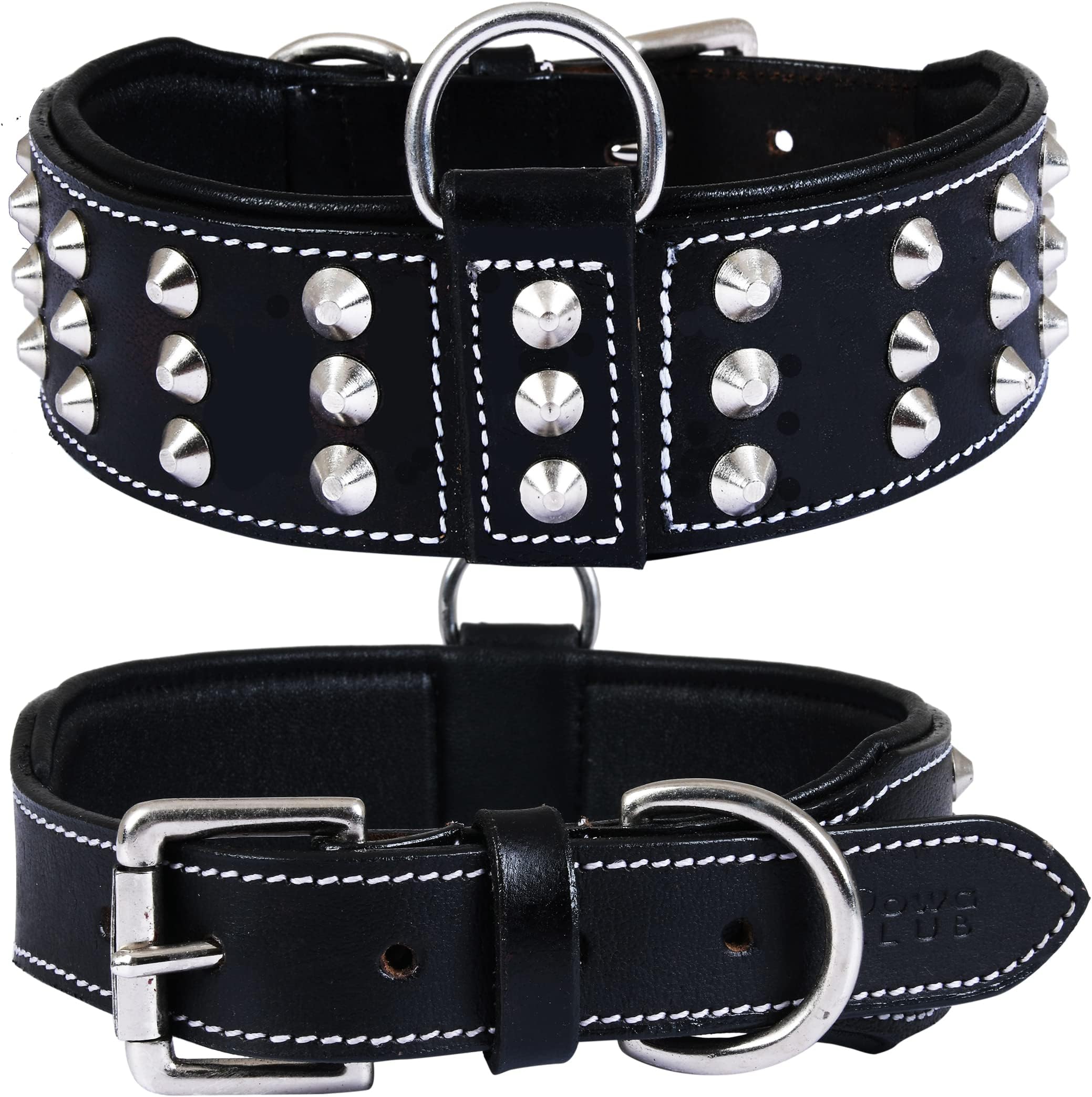 Amazon.com : Genuine Leather Studded Dog Collar 26"x1.5" Black Fits 19 ...