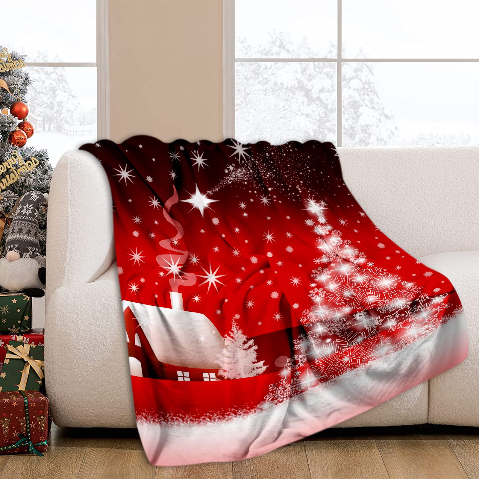 Amazon.com: JOOCAR Red Christmas Throw Shining Star Christmas Tree ...