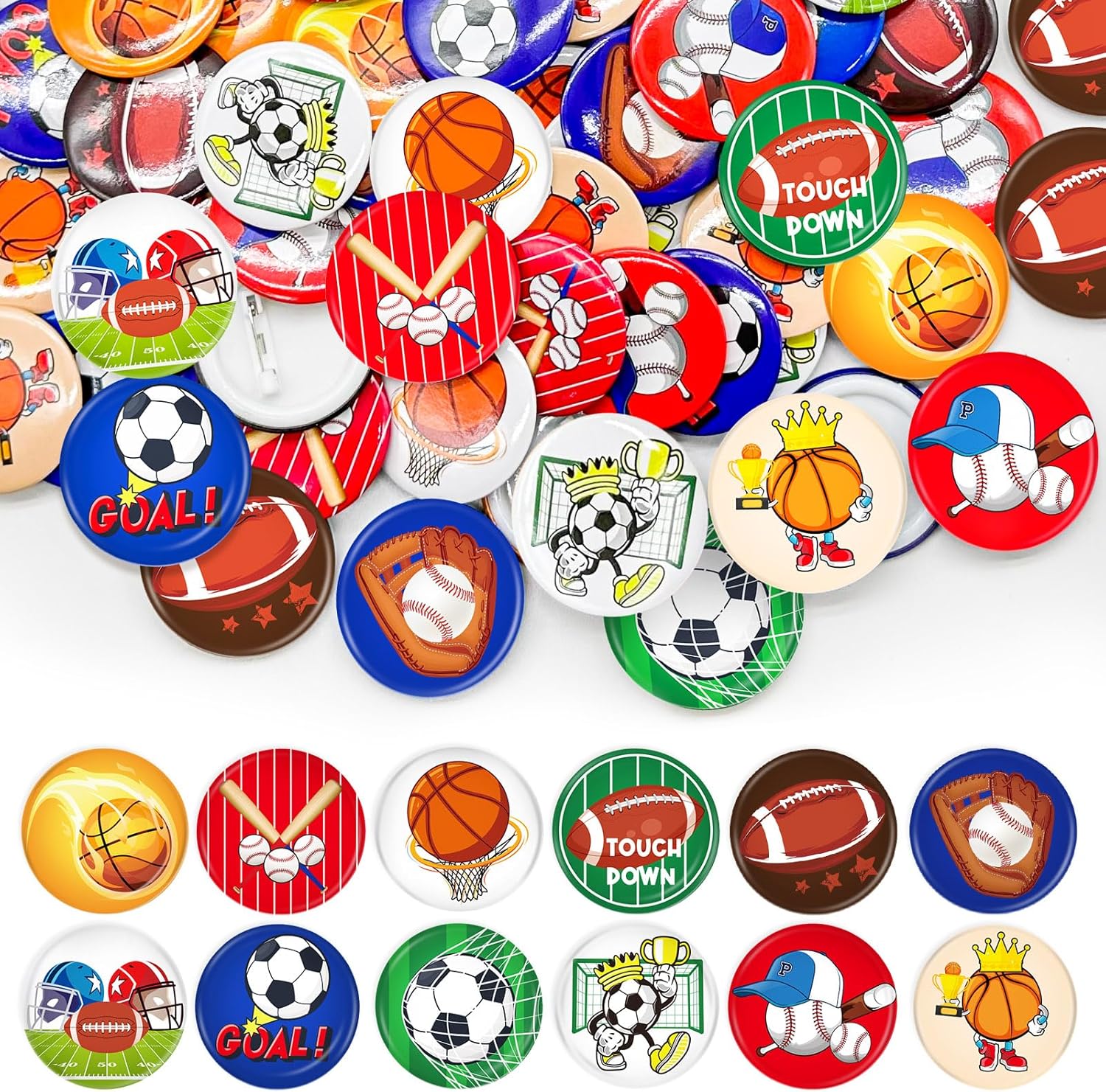 Amazon.com: 96 Pieces Sports Theme Badges, Basketball Football Soccer ...