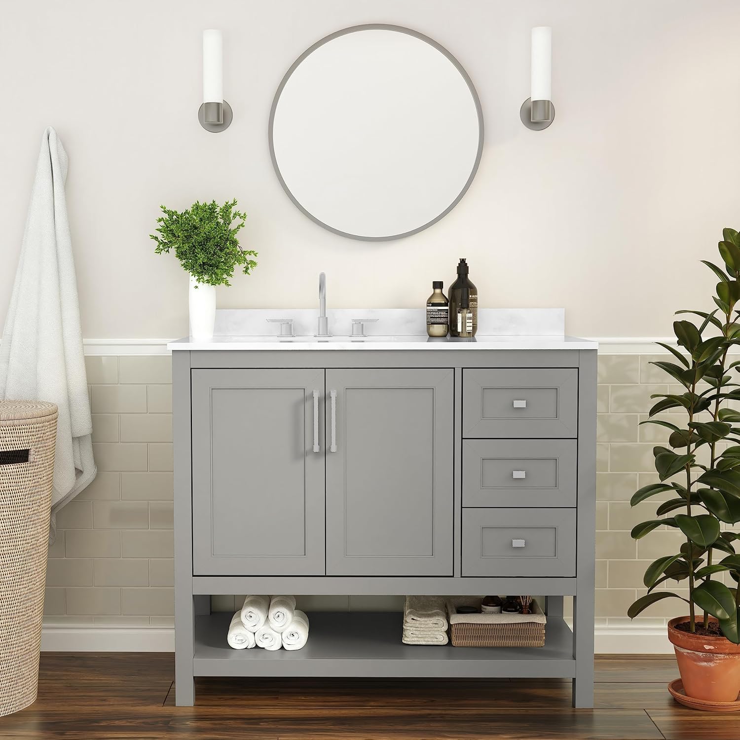 Flash Furniture Vega 42 Inch Bathroom Vanity with Sink, Storage Cabinet ...