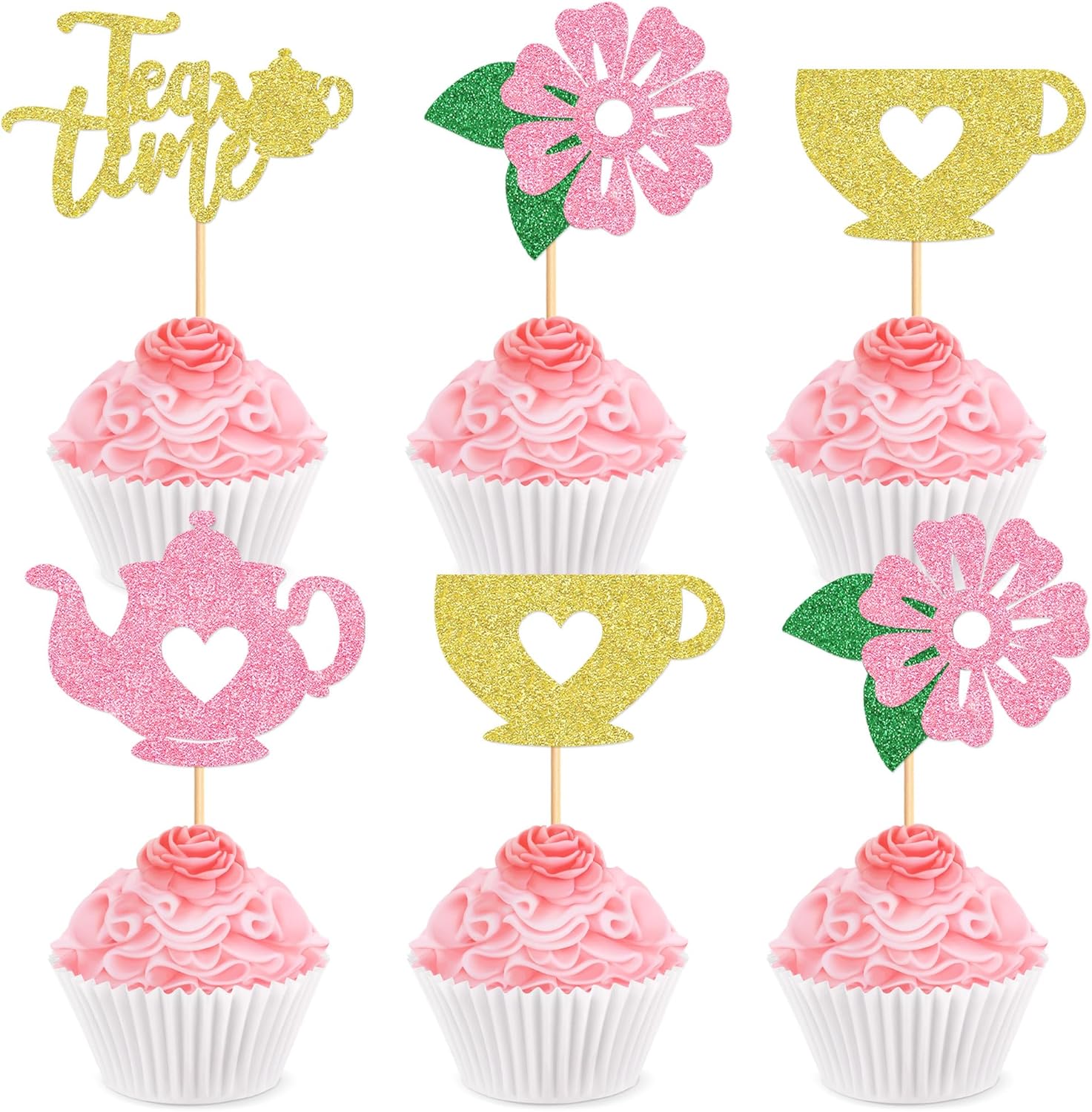 Amazon.com: Cyodoos 24Pcs Tea Party Cupcake Toppers Teapot Cupcake ...