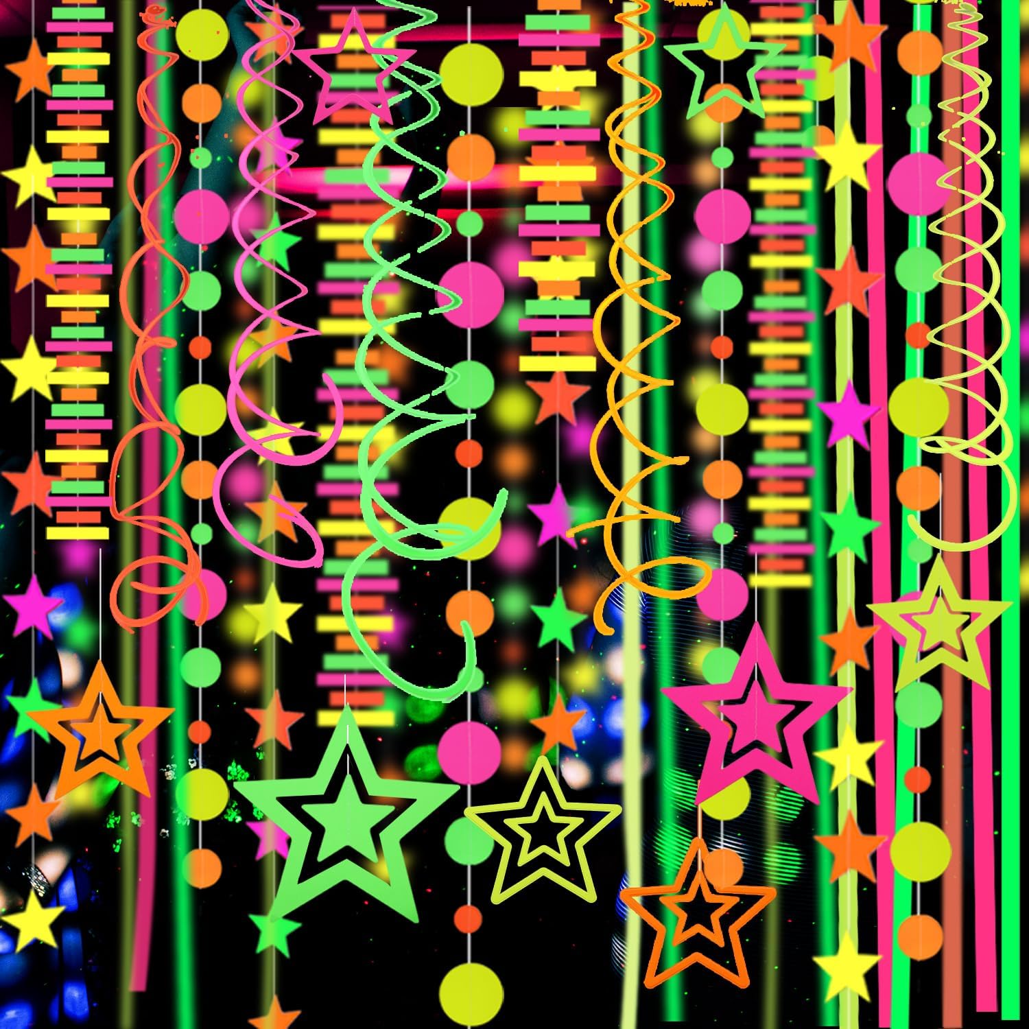 Amazon.com: 540feet Paper UV Neon Garland Neon Streamers Glow in The ...