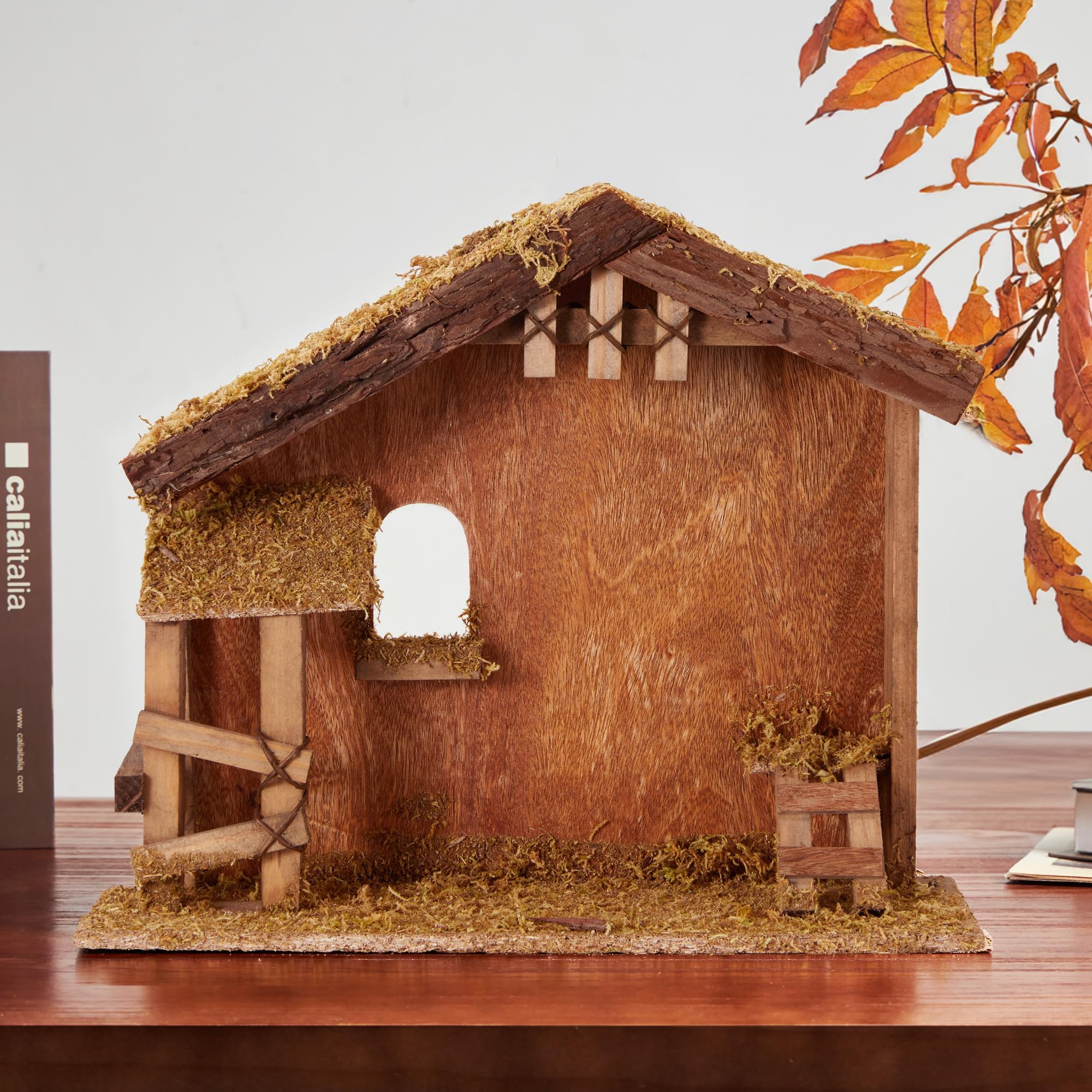 Amazon.com: Village Nativity Wooden Stable Creche for Christmas ...