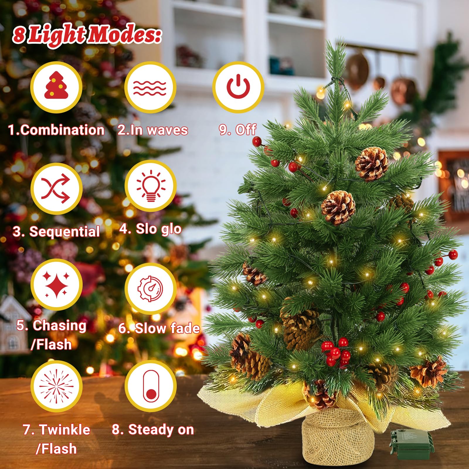 24 Inch Super Thick Tabletop Prelit Christmas Tree, Realistic Small ...