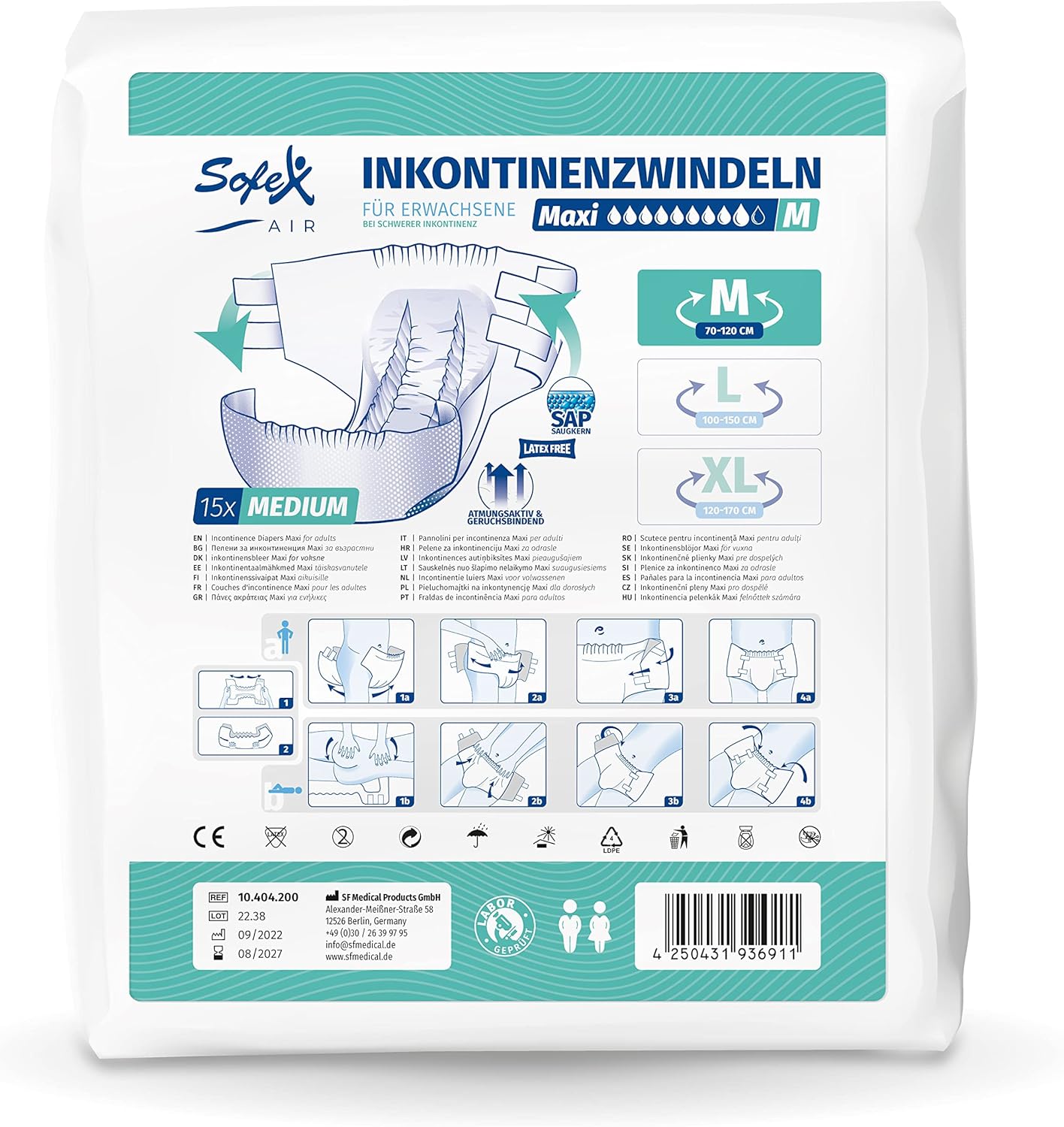 Windeln für Erwachsene Inkontinenz Maxi Größe M 15 Stück für Frauen und ...
