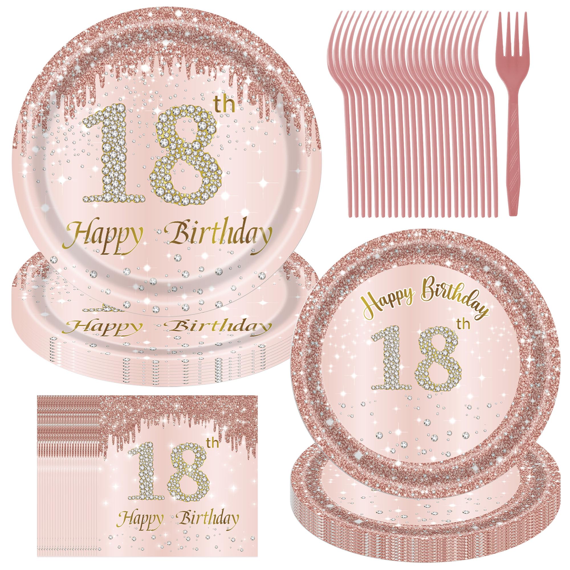 Amazon.com: 18th Birthday Decorations for Girls, Rose Gold Plates Rose ...