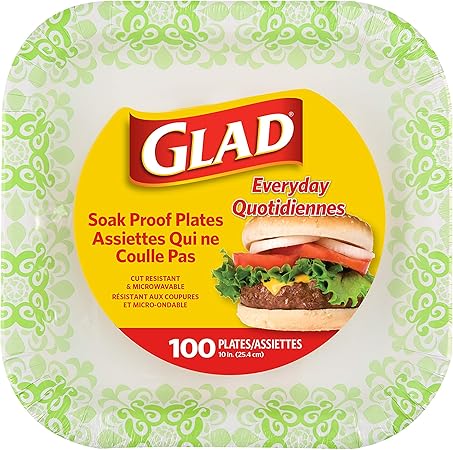 Amazon.com: Glad Square Heavy Duty Paper Plates, Soak Proof and Cut ...