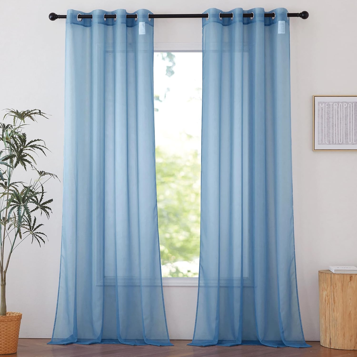 Amazon.com: NICETOWN Stone Blue Sheer Curtains 96 Inches Long, Grommet ...