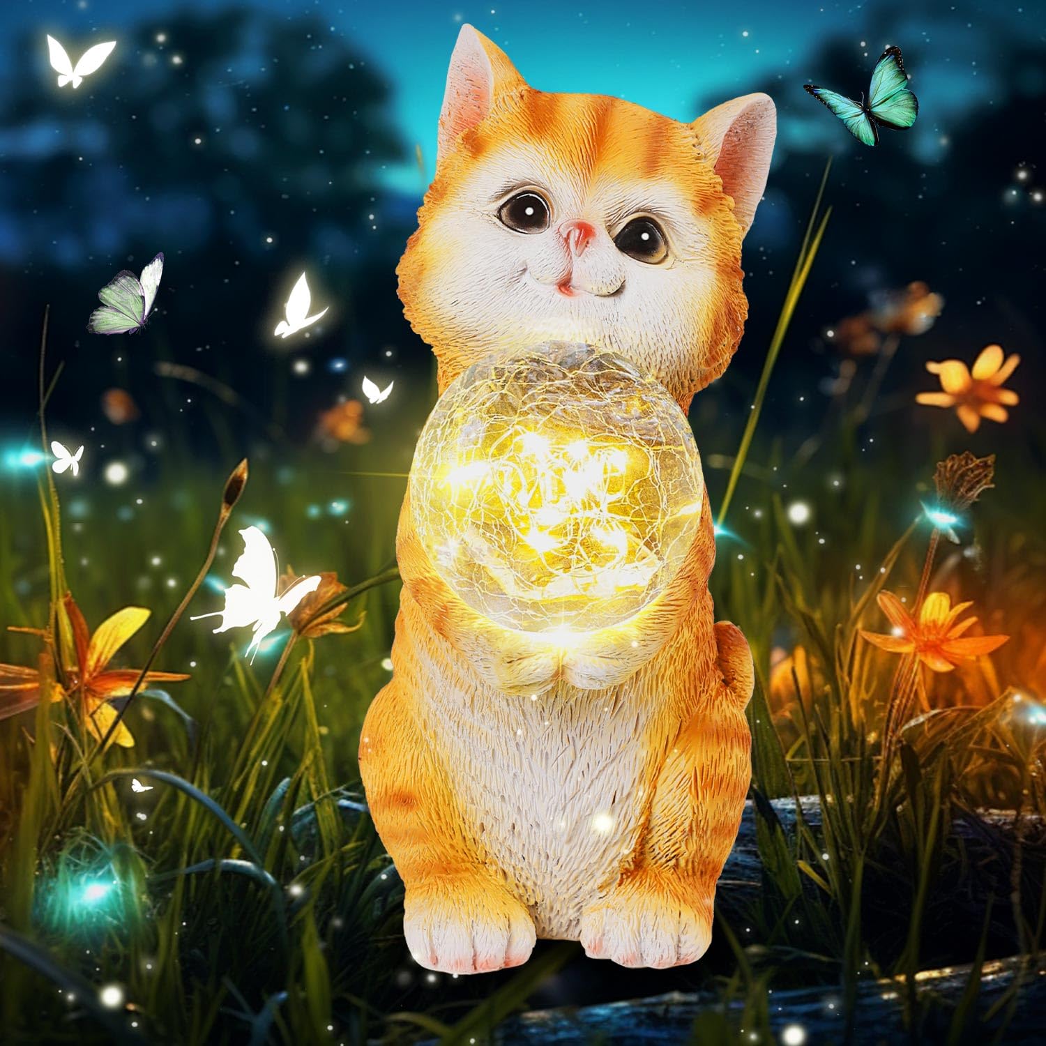 Amazon.com: Newinhome Solar Cat Garden Statue Decor - Cat Solar Lights ...