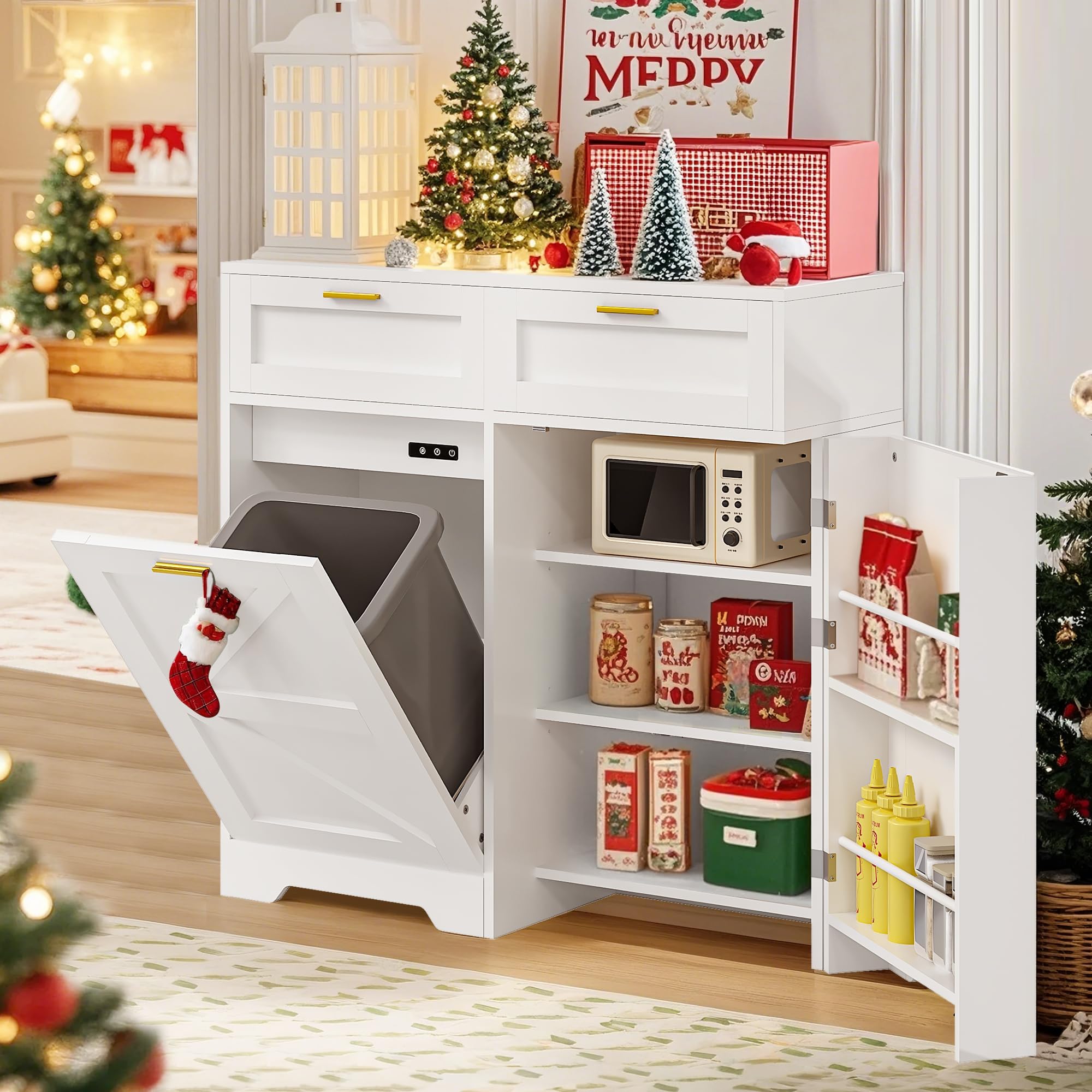 Amazon.com: DWVO Tilt Out Trash Can Cabinet, Garbage Cabinet for ...