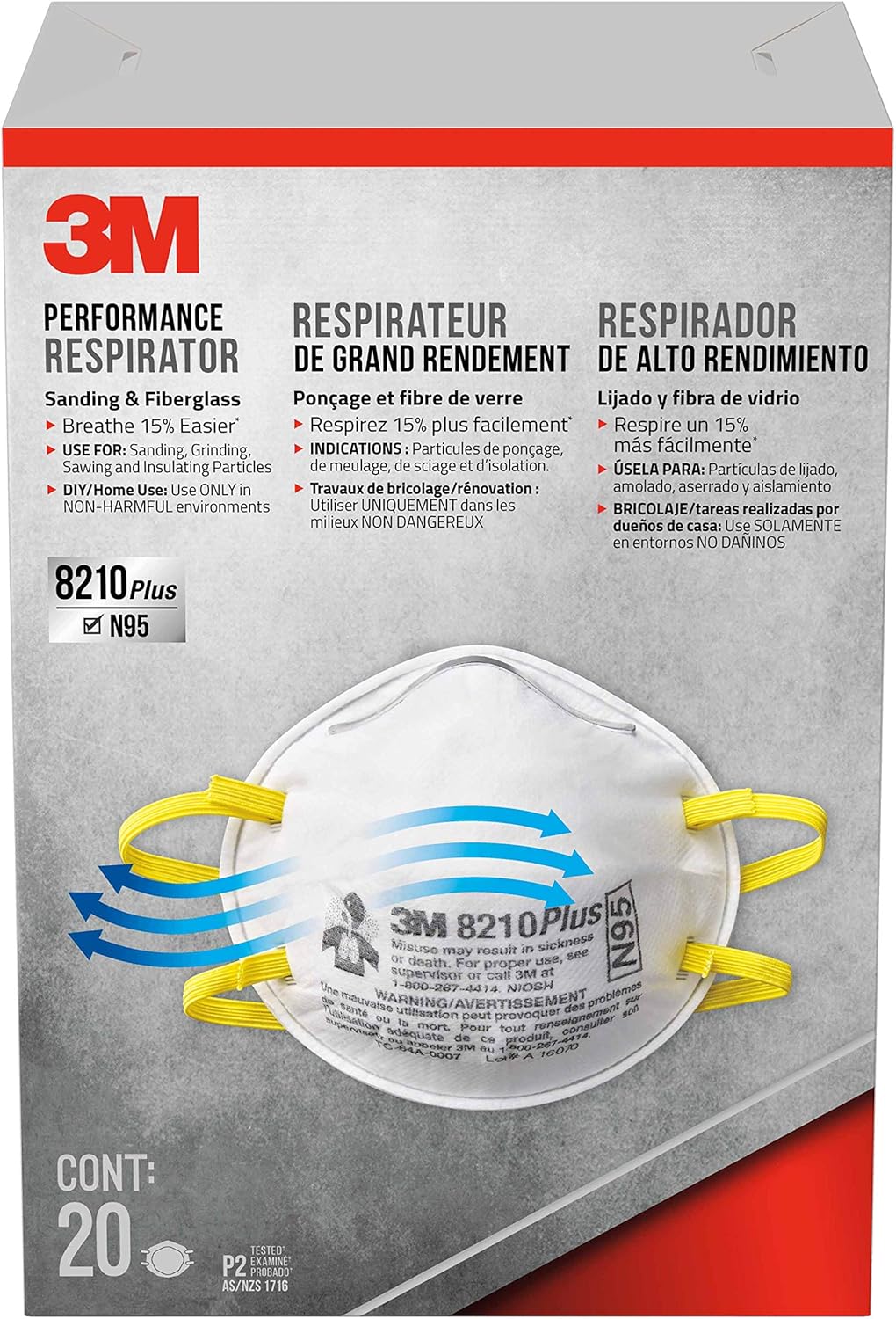 3M Disposable Respirators, Sanding and Fiberglass, 20 Masks (N95 ...