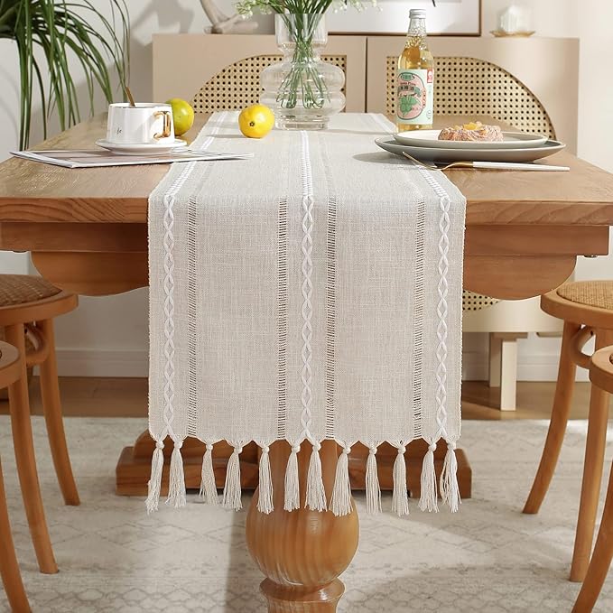 Amazon.com: Laolitou Rustic Table Runner with Tassels, Cotton Linen Table Decoration for Holiday ...