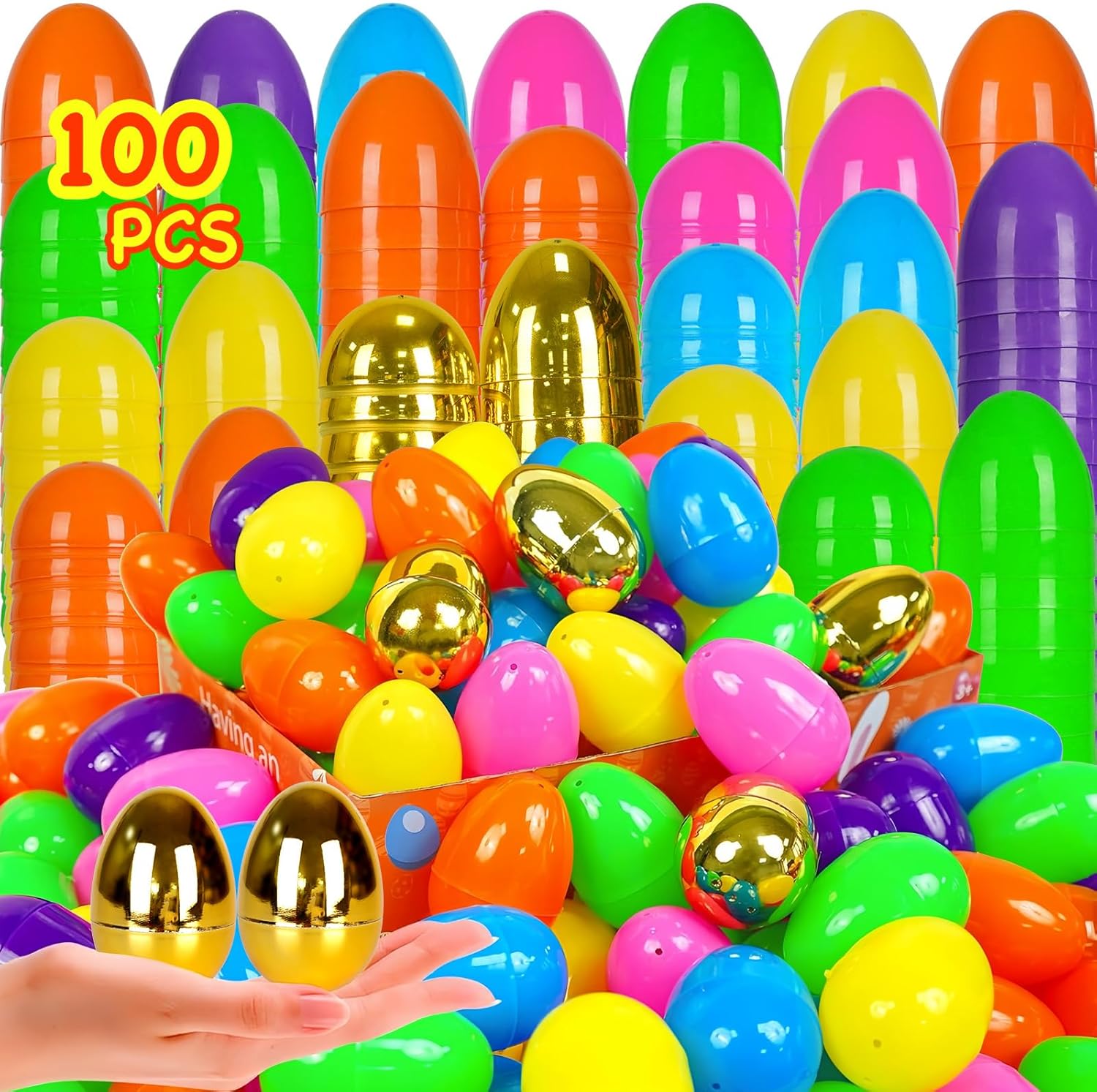 Amazon.com: [6 Golden Eggs] 100 PCS 2.3" Fillable Plastic Easter Eggs ...