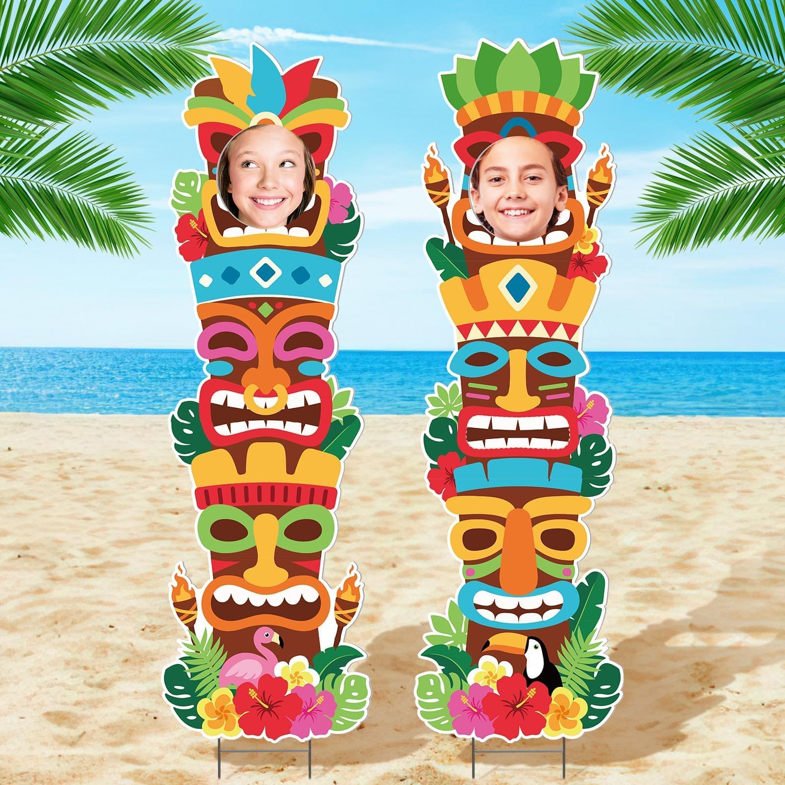 Hawaiian Tiki Face Yard Signs Decorations Hawaiian Luau Party ...