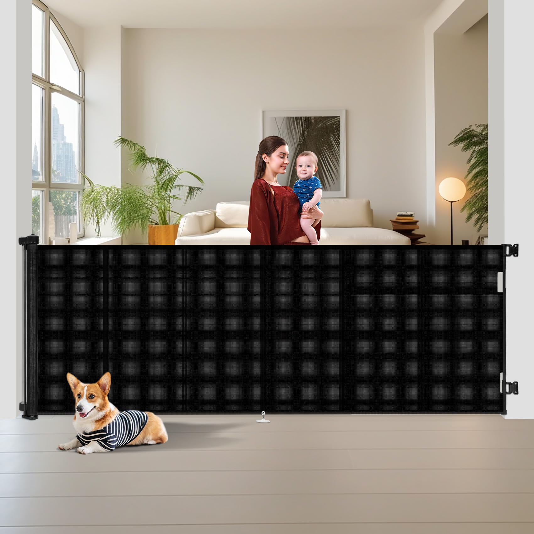 Snapklik.com : Miumoon Upgrade 150 Inch Retractable Baby Gates Extra Wide