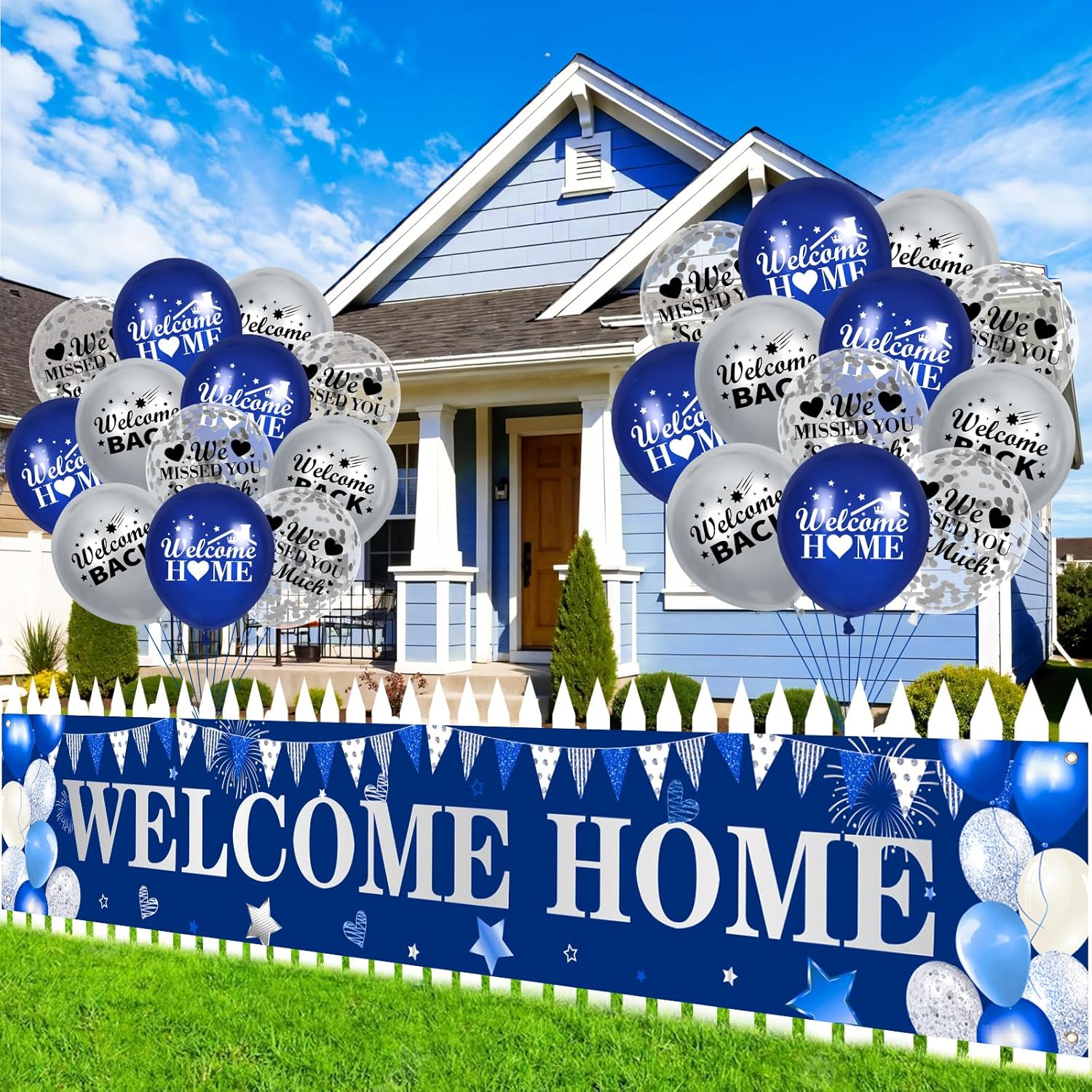 Amazon.com: Welcome Home Decorations Blue Silver Welcome Home Banner ...
