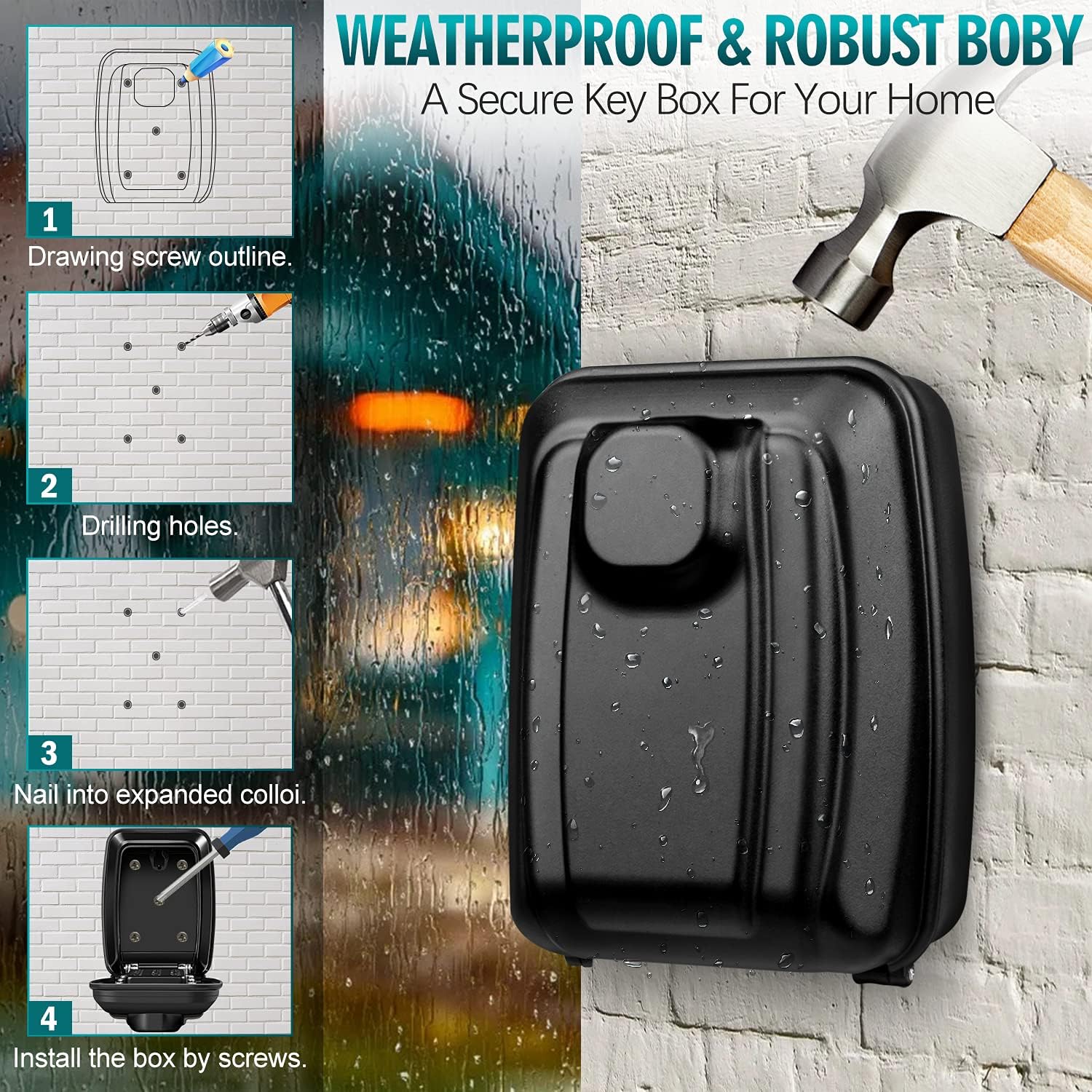 KTUEOV Key Safe Wall Mounted Large Key Lock Box with Resettable 12 ...