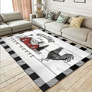 Amazon.com: LHOMKCV Retro Rooster Area Rug,5x6ft,Farmhouse Barn Chicken ...