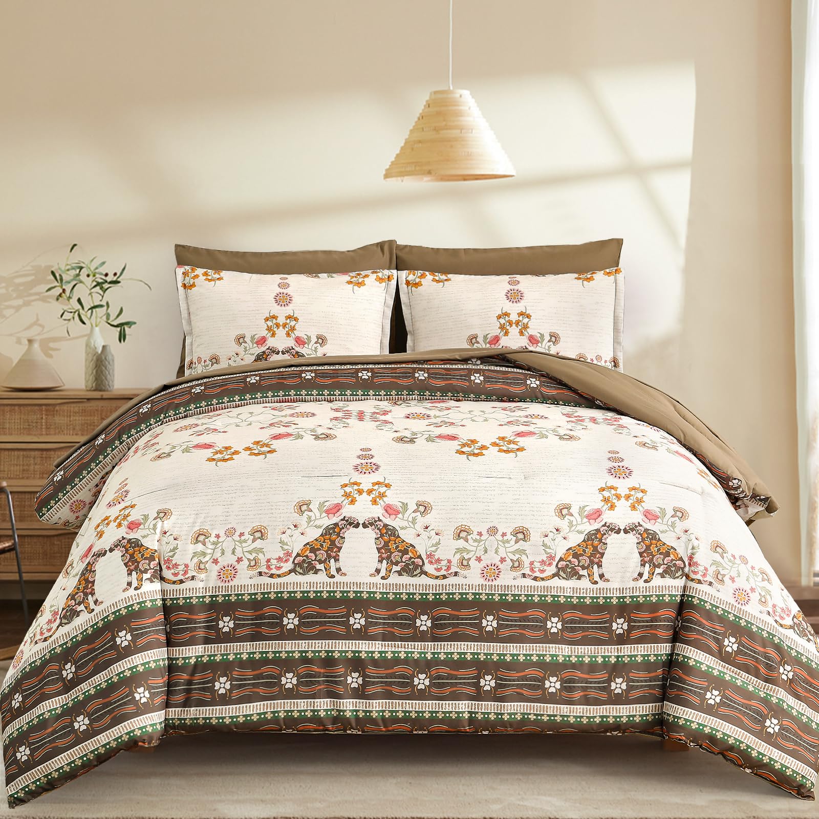 Amazon.com: Drucon Brown Boho Comforter Set King Size 7 Piece Bed in a Bag, Farmhouse Rustic ...