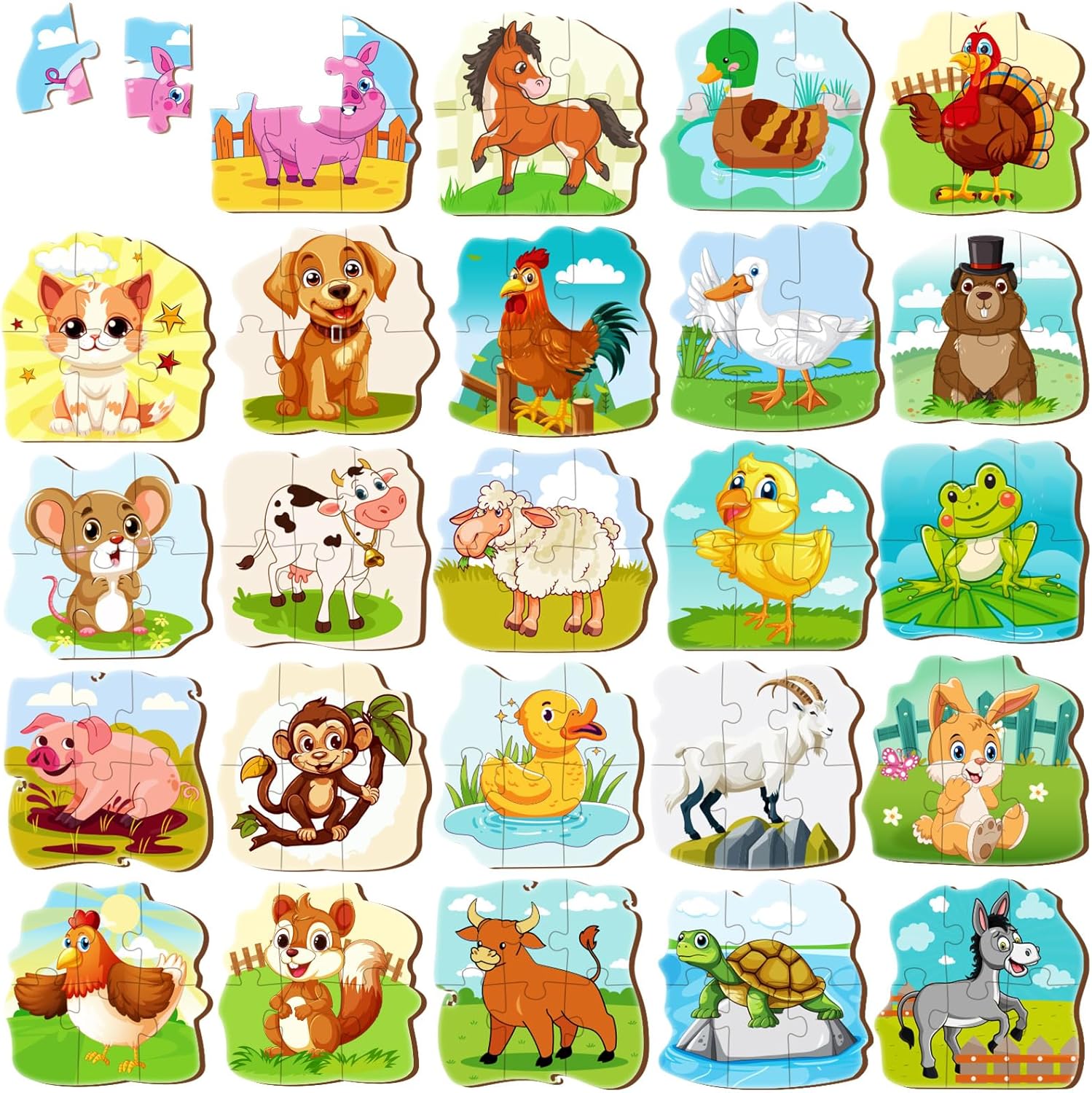 Amazon.com: 24 Pack Animal Puzzle for Kids, Pig Duck Chicken Puzzle ...