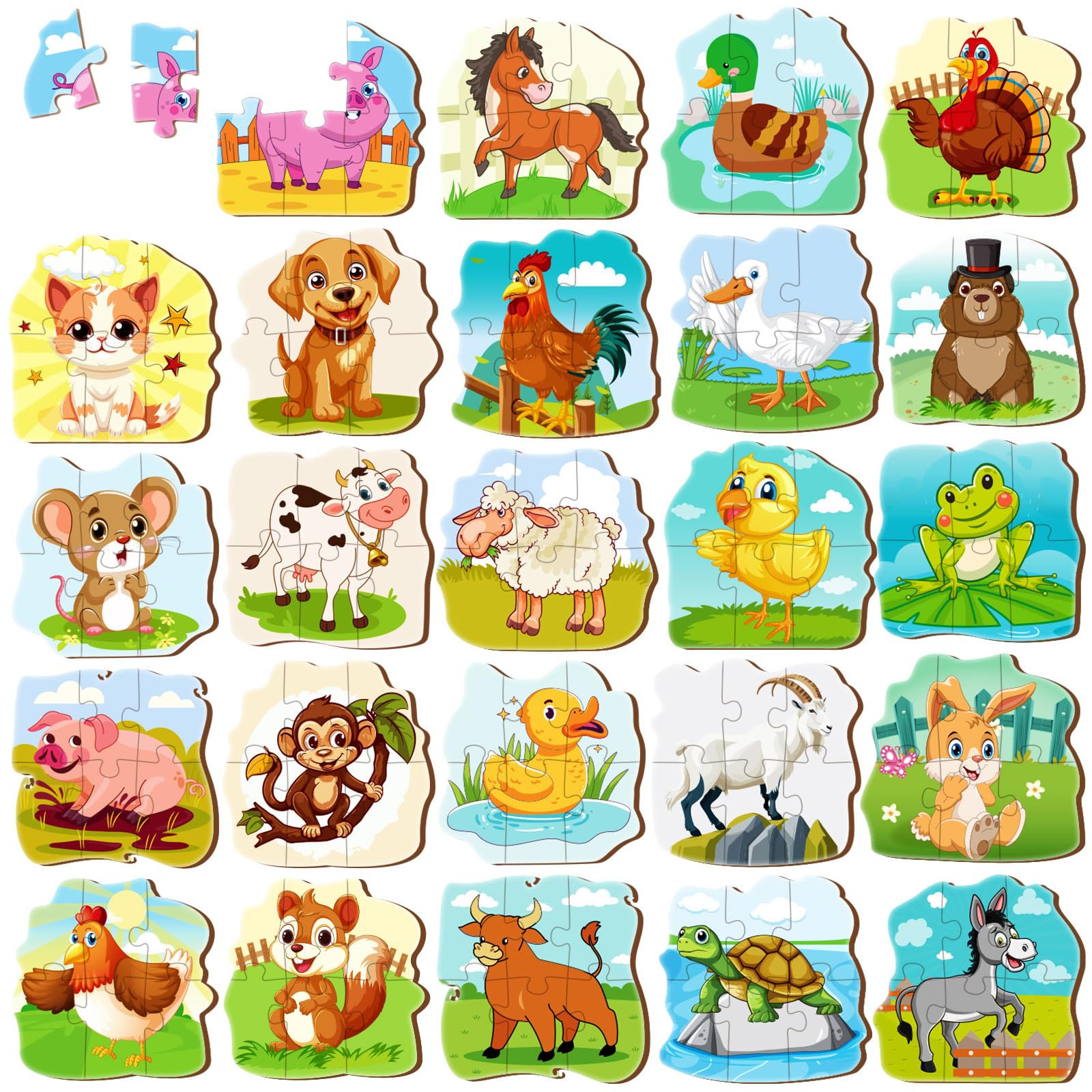 Amazon.com: 24 Pack Animal Puzzle for Kids, Pig Duck Chicken Puzzle ...