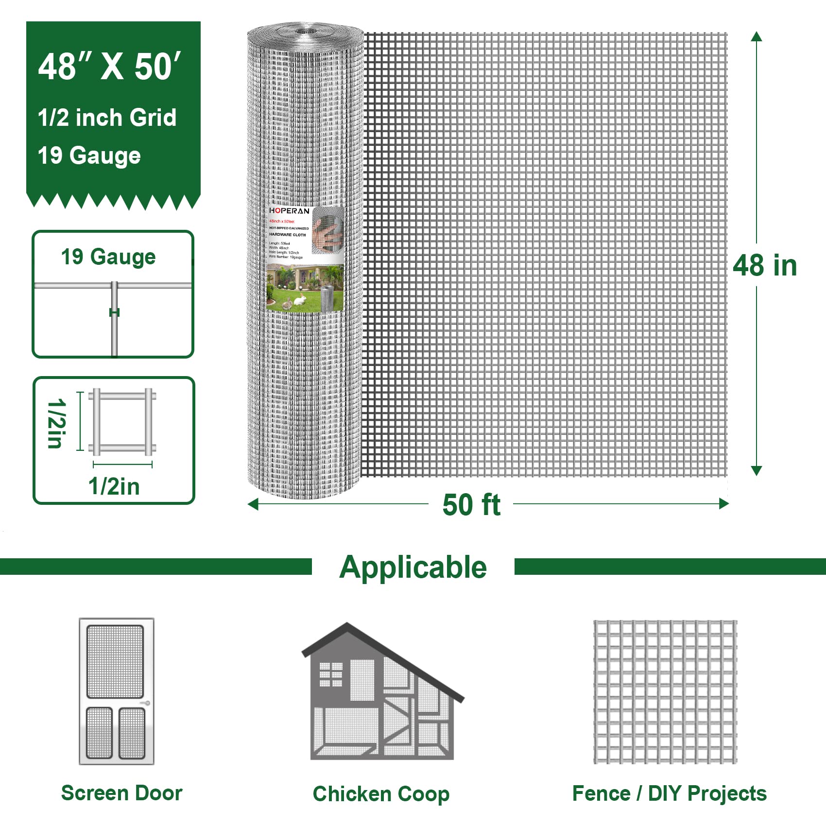 Snapklik.com : Hardware Cloth 1/2 Inch 48 X 50 Ft 19 Gauge, Hot Dipped ...