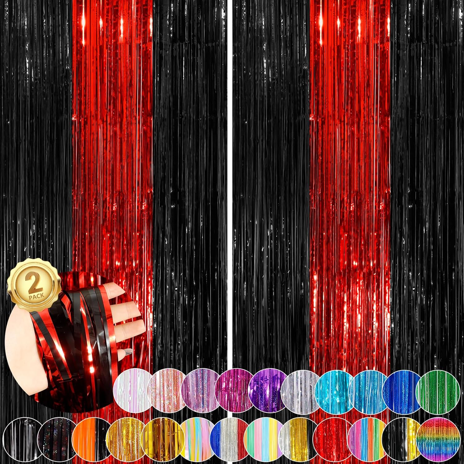 Amazon.com: Black Red Fringe Curtain Party Streamers 2Pack 3.3x8.3 Ft ...