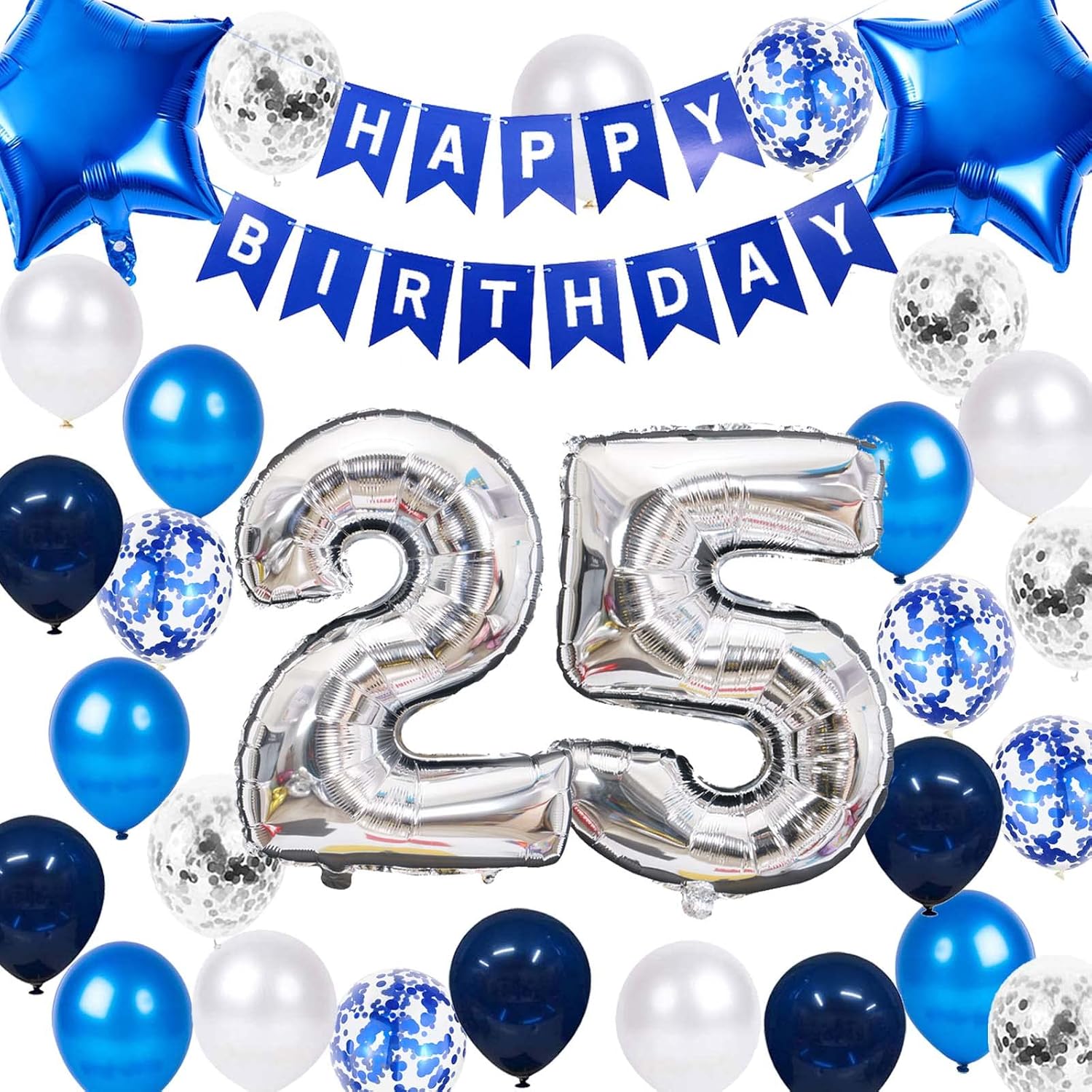 Amazon.com: 25th Birthday Party Decoration Blue for Him, Happy Birthday ...