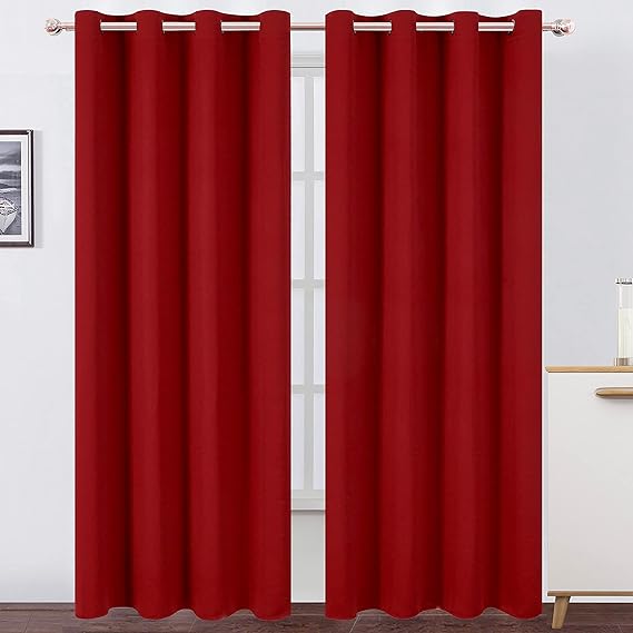 Amazon.com: LEMOMO Red Curtains 52 x 84 Inch Long/Blackout Curtains Set ...