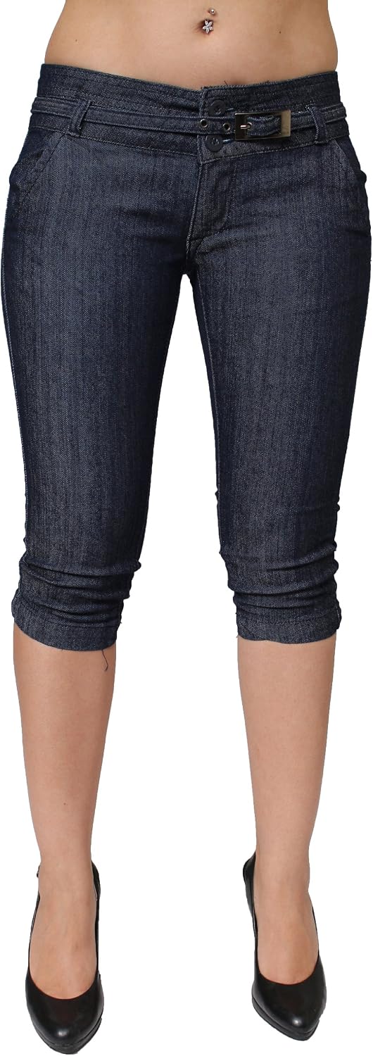 Colombian Style Classic Stretch Denim Belted Capri PJ8-C-B313BLU (11 ...