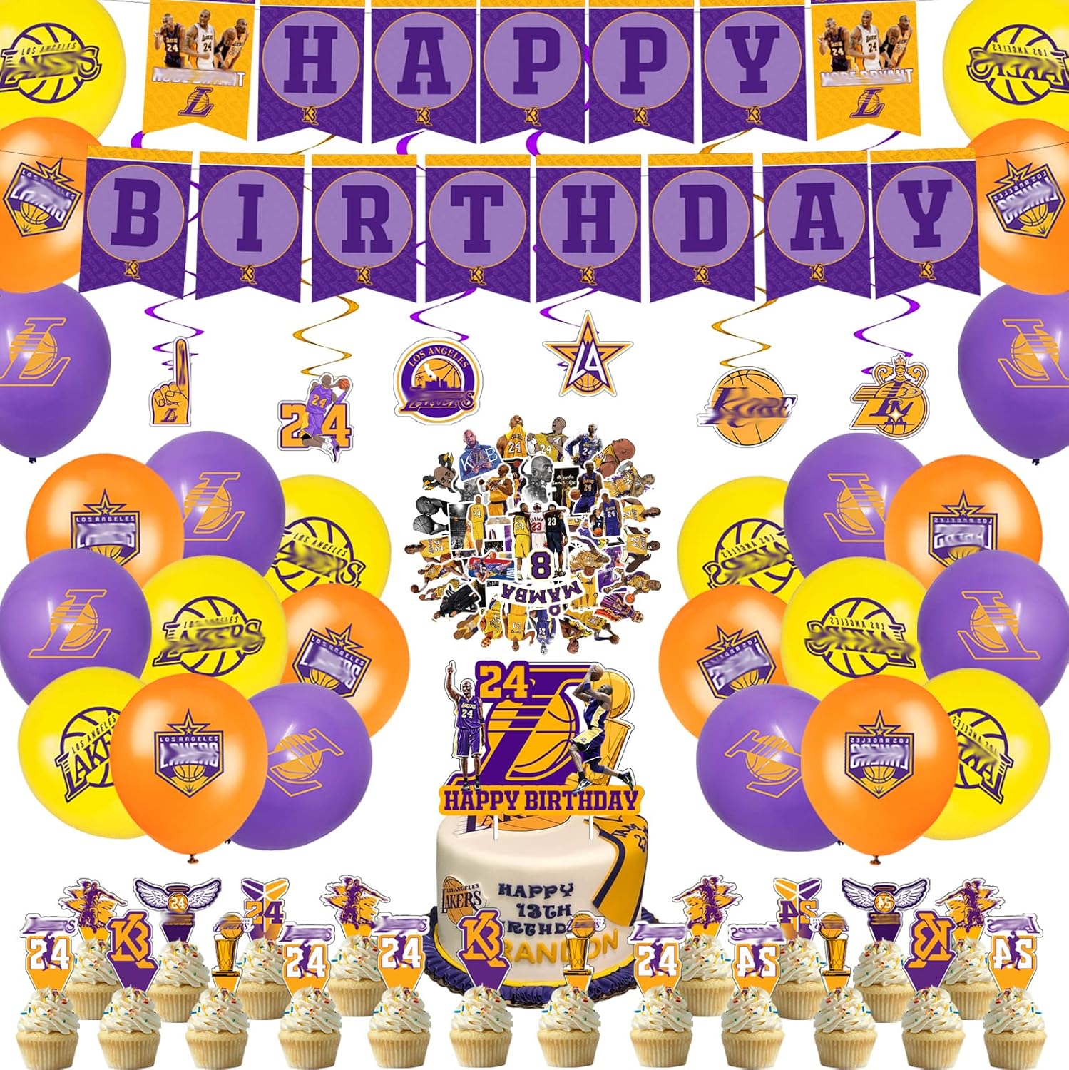 Buy 106 Pcs Lakers Birthday Party Supplies Include Banner, Balloons ...
