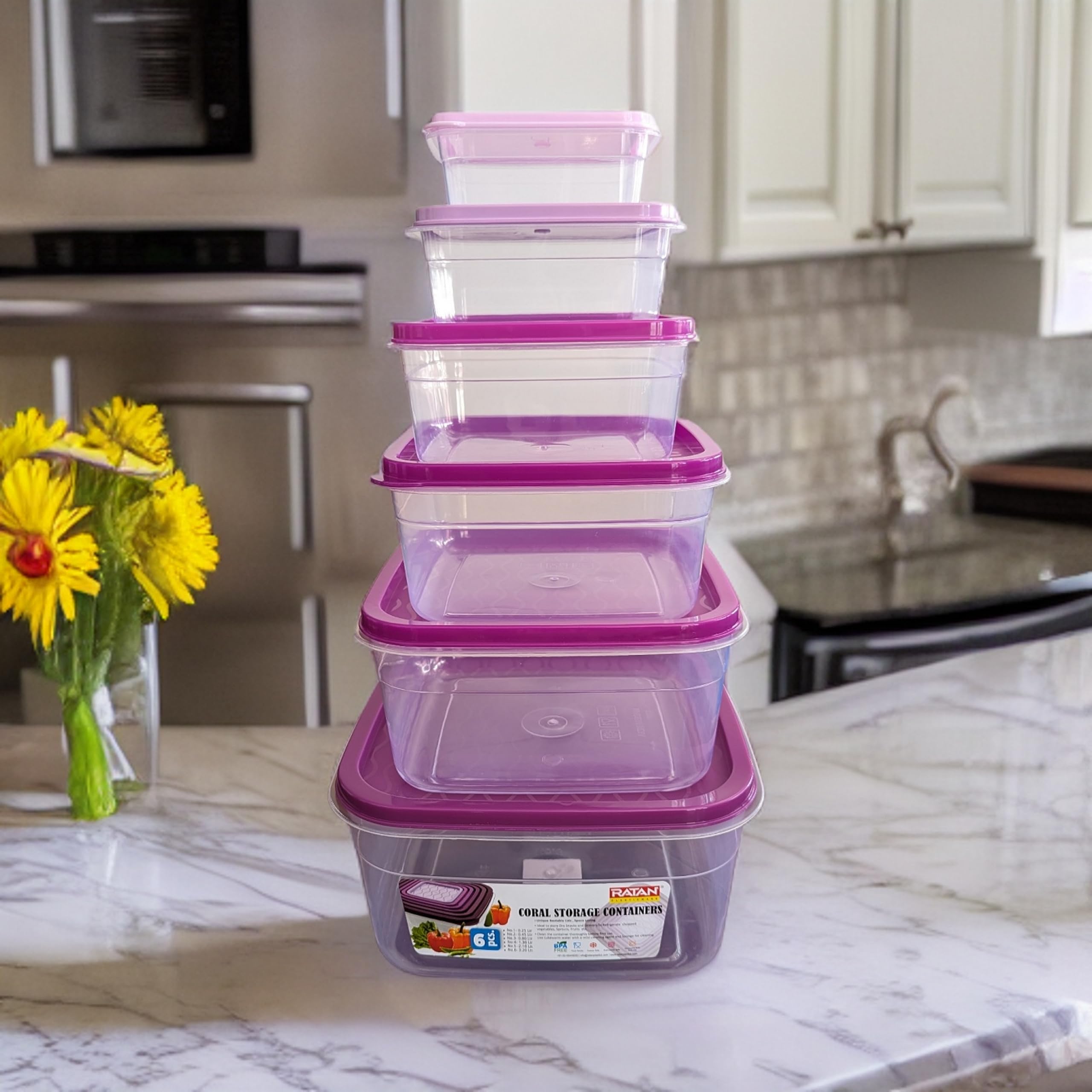Coral Nesting Food Storage Containers Set - 6 Sizes (0.25L, 0.45L, 0 ...