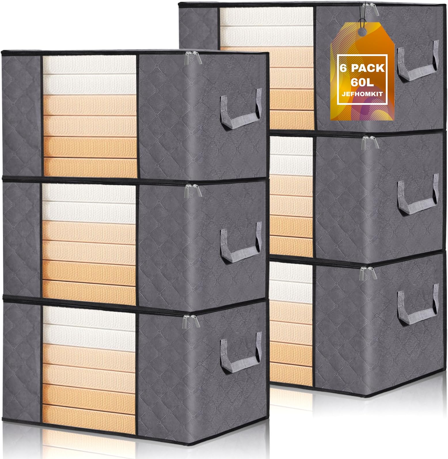 Amazon.com: 90L Large Storage Bags For Clothes,6 Pack Foldable Blanket ...