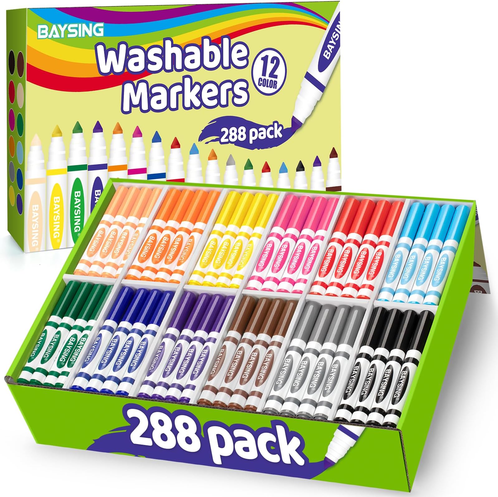 Amazon.com: TooyBing Washable Markers Bulk (288 Count, 24 Box), 12 ...