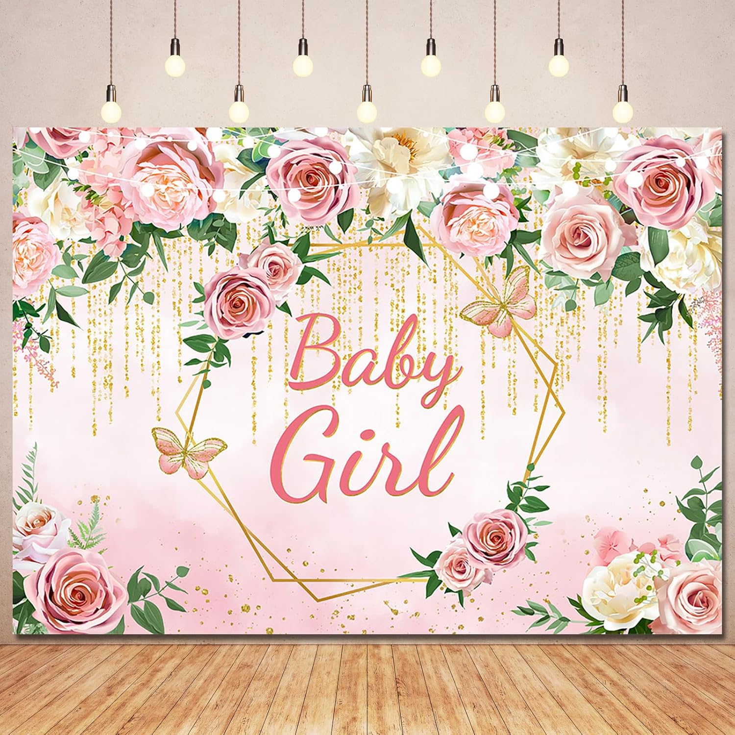 Amazon.com : Ayayiya Pink Floral Baby Girl Baby Shower Backdrop Banner ...