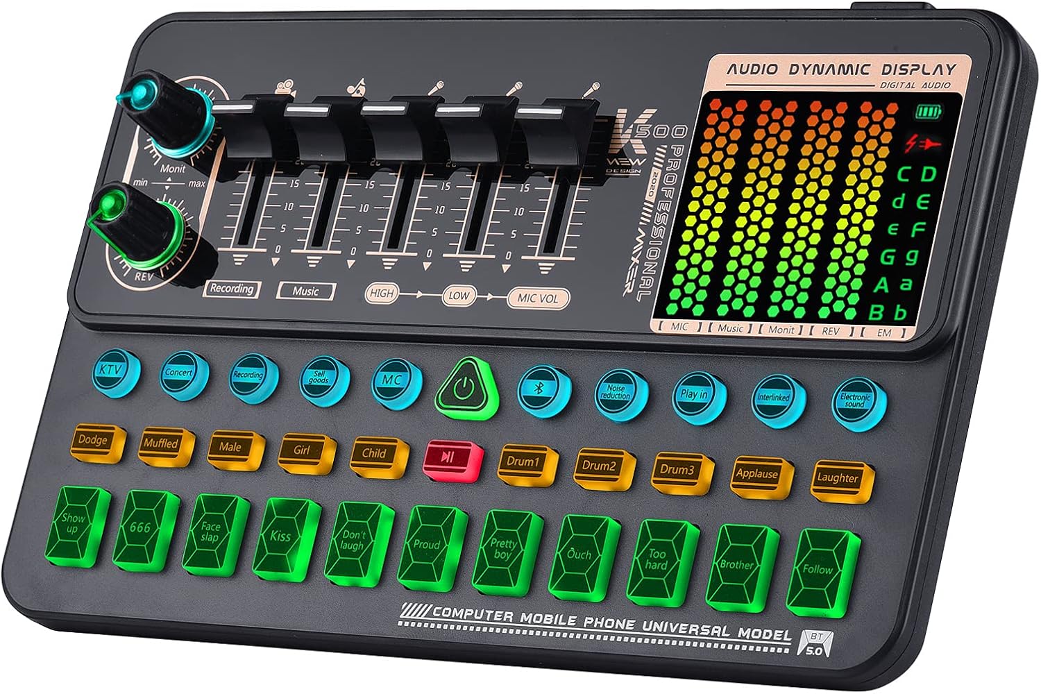 Portable Sound Card, Voice Changer Device with LED Light, BT 5.0, 5 ...