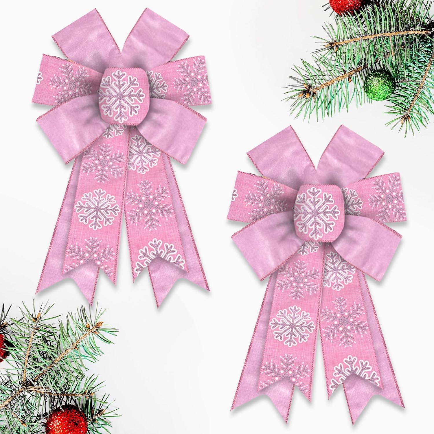 Amazon.com: Blinket 2pcs Pink Christmas Bows for Wreath, 8.46 inch × 12 ...