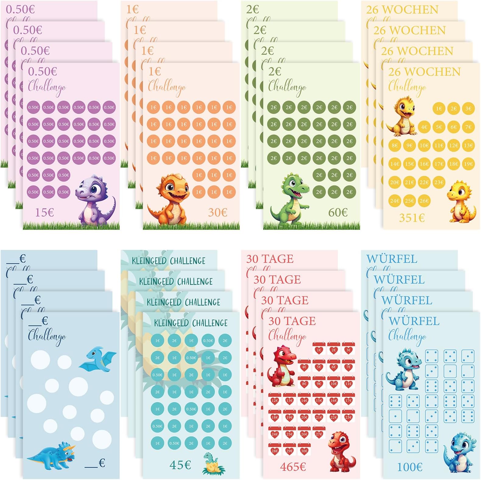 Geld Sparen Challenge Buch mit 8 Sparchallenges (24er Set) - Budget ...