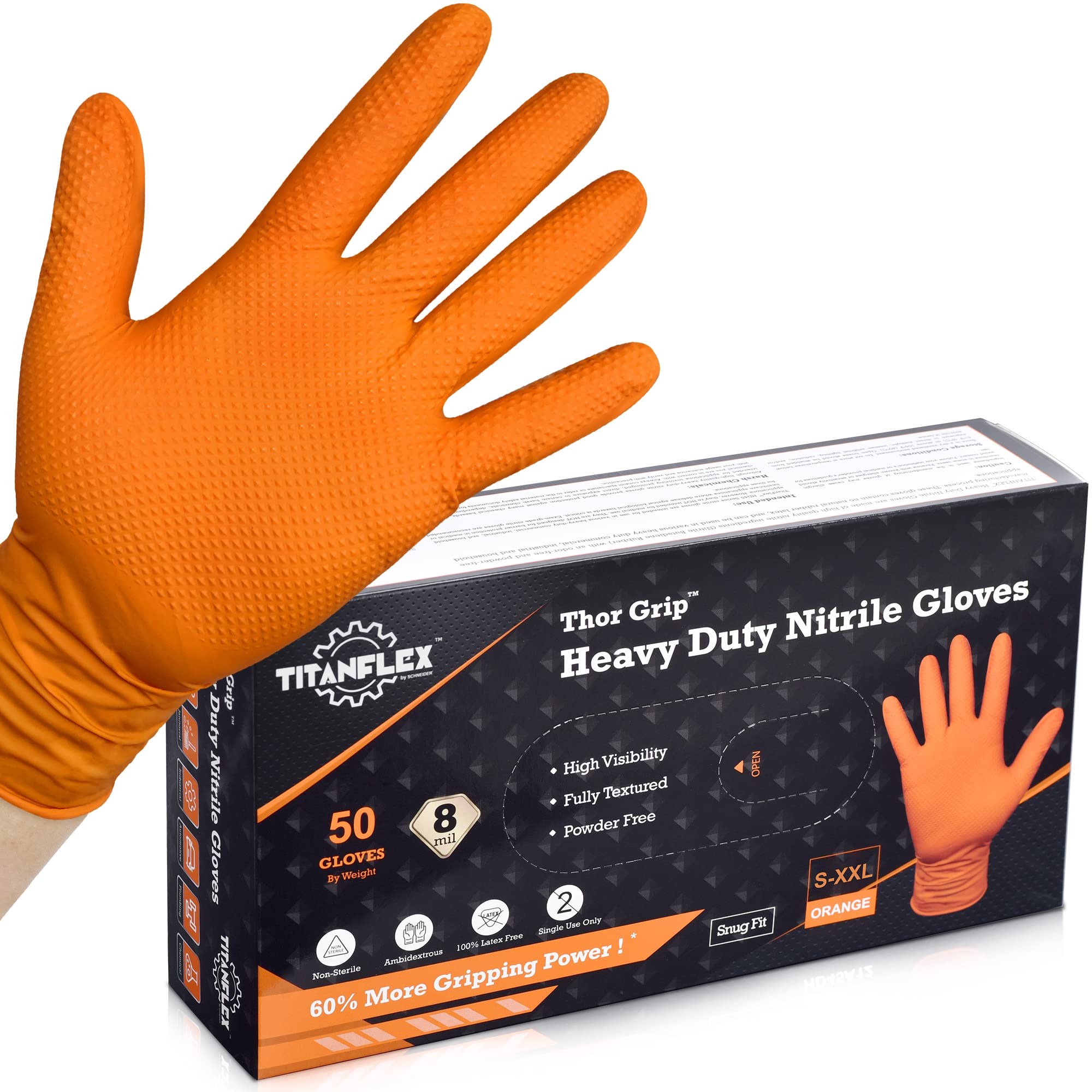 TitanFlex Thor Grip Heavy Duty Industrial Orange Nitrile Gloves with ...