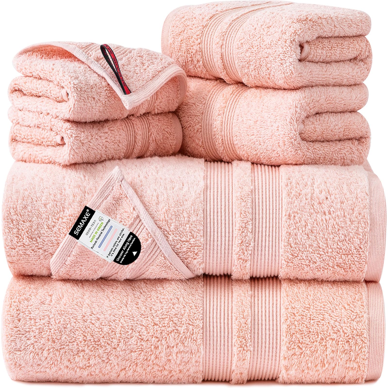 Amazon.com: SEMAXE Solid 6-Piece Towel Set, Pink, 600GSM 100% Cotton, 2 ...